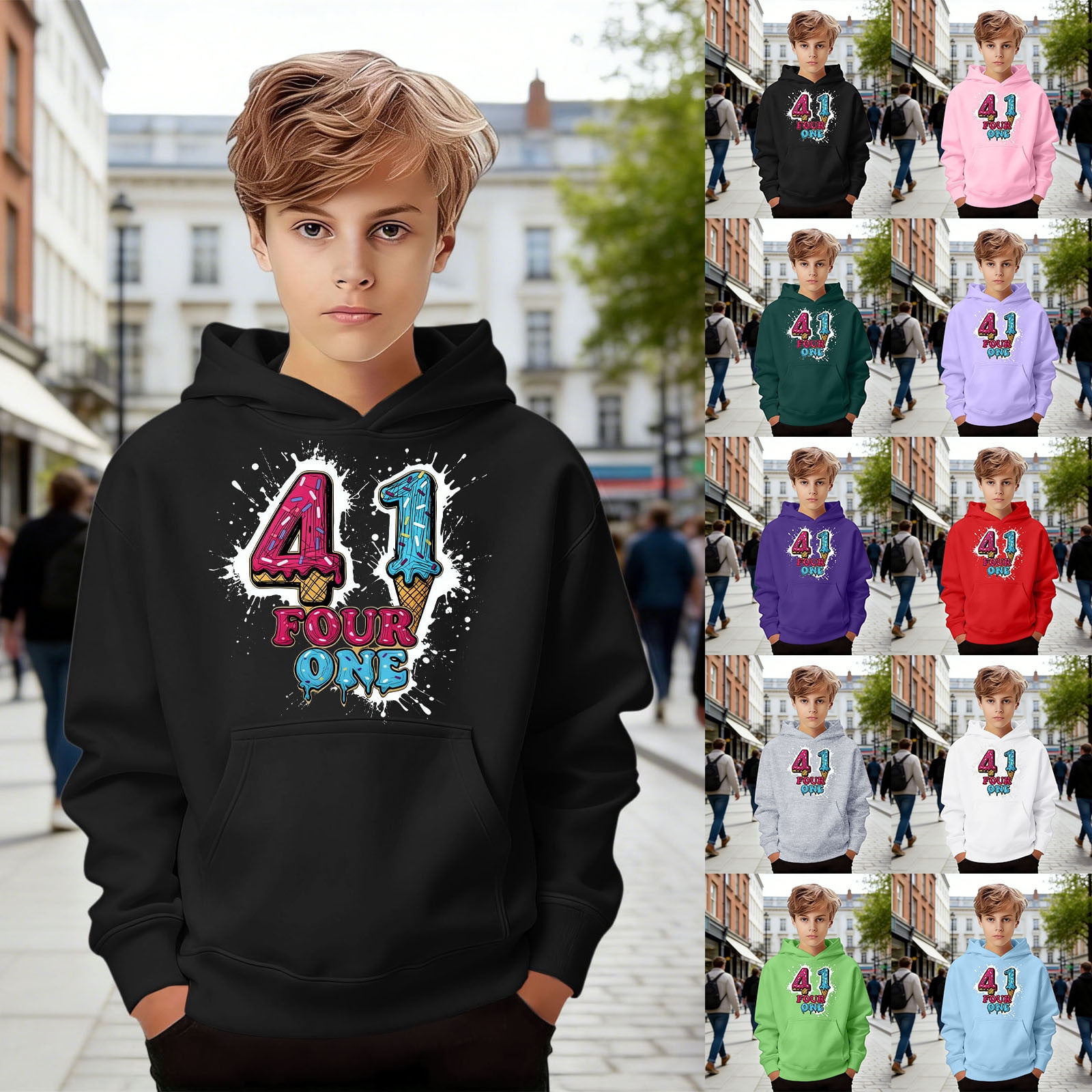 41 Hoodie Girls Ice Cream Drip Four One Number Hoodies Cute Pullover ...