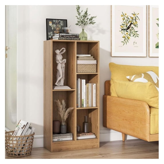 41 Inch 5-Cube Bookcase, Floor Shelves for Home Office, Natural White ...