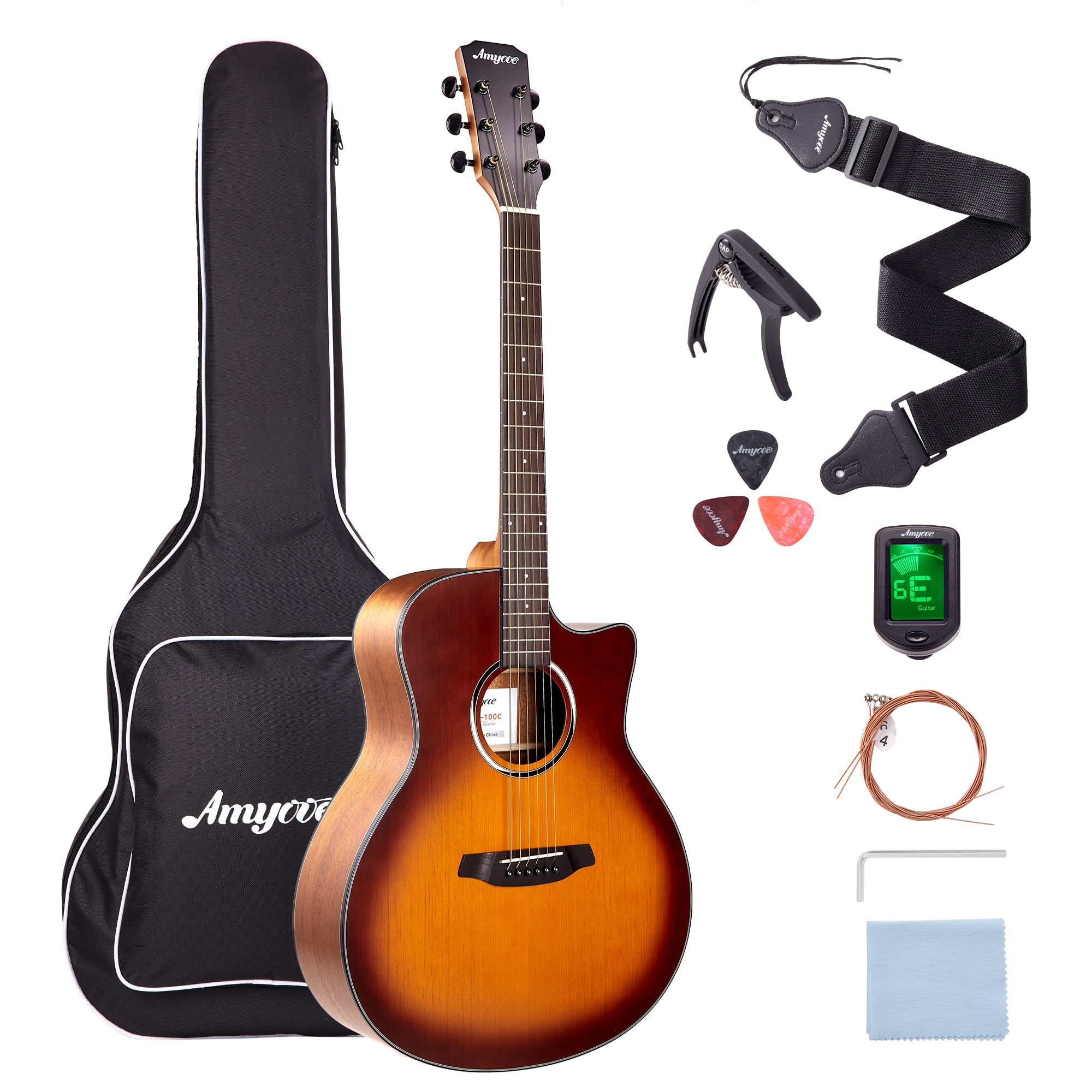 41-Inch Cutaway Grand Auditorium Acoustic Guitar Kit with Padded Gig ...