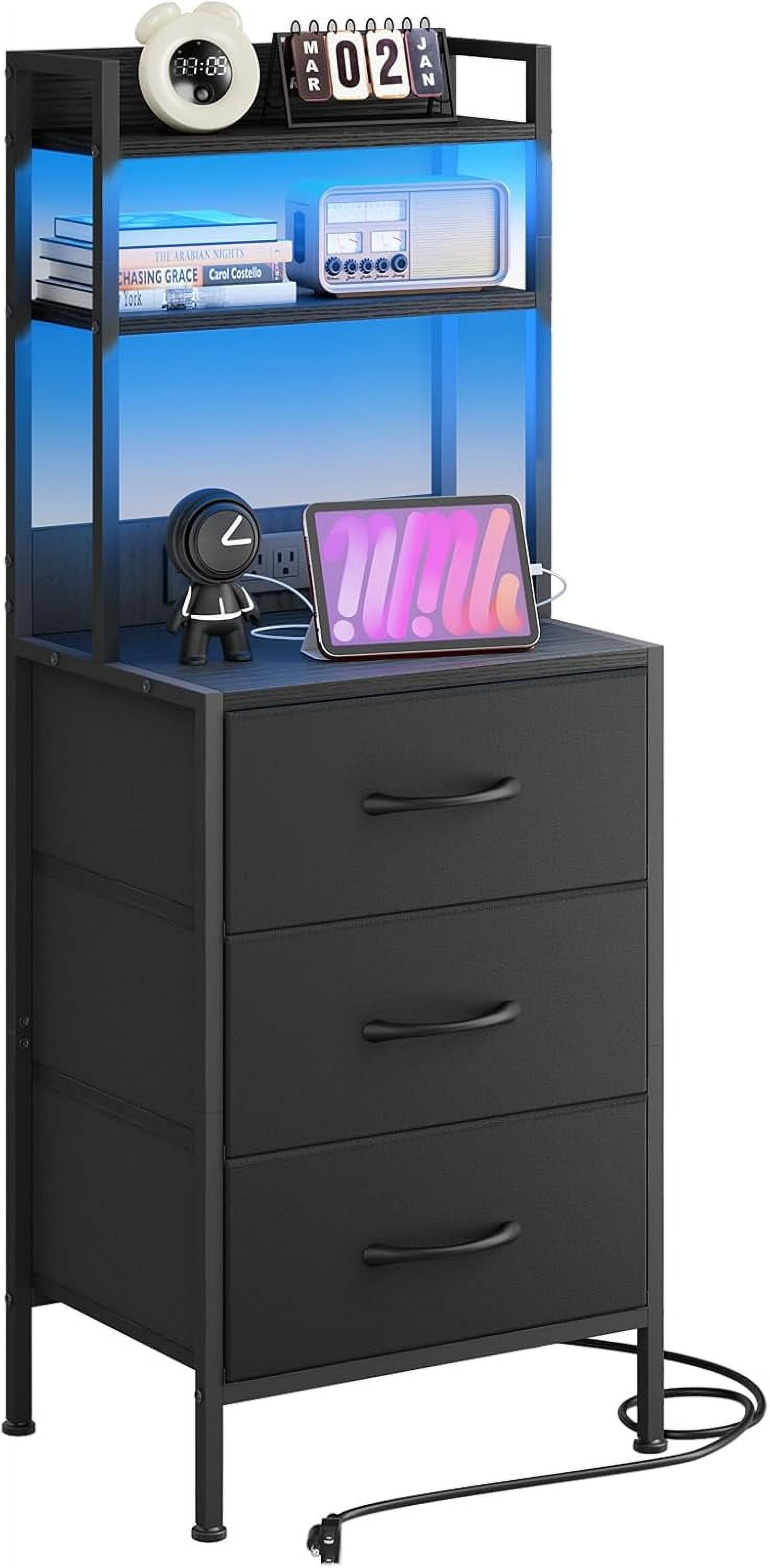 41 Inch Tall Nightstand with Charging Station, Led Night Stand with U-S ...