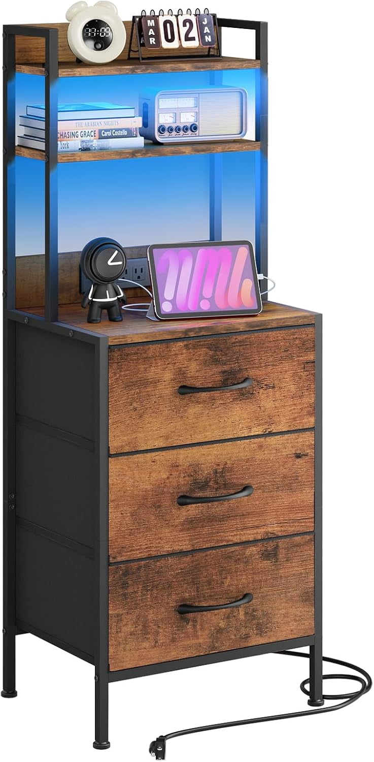 41 Inch Tall Nightstand with Charging Station, Led Night Stand with U-S ...