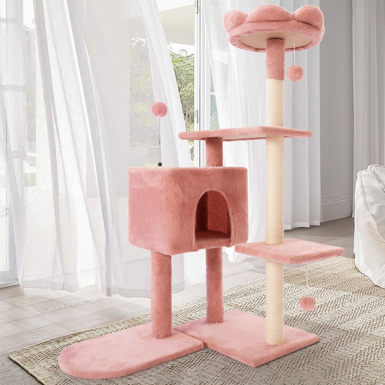 41 Inches Flower Cat Tree Tower with Scratching Post, Tall Cat Trees ...