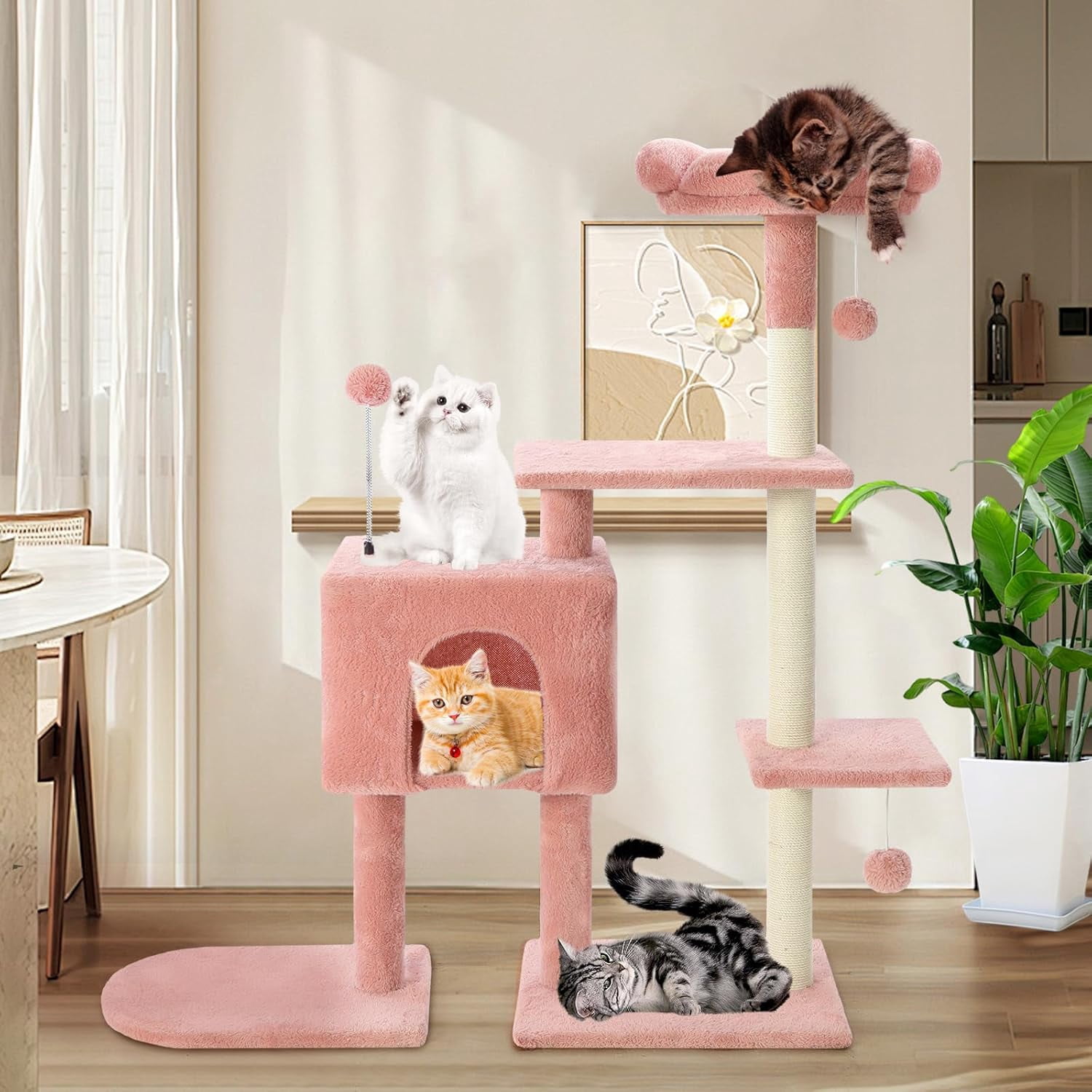 41 Inches Flower Cat Tree Tower with Scratching Post, Tall Cat Trees ...