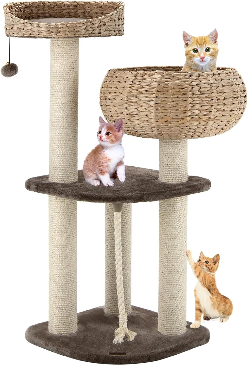 41 Inches Wicker Cat Tree, Modern Cat Tower with Handwoven Cat Condo ...