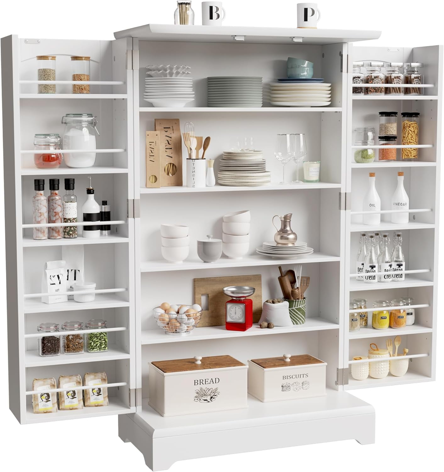 41" Kitchen Pantry Storage Cabinet, Freestanding Buffet Cupboards with ...