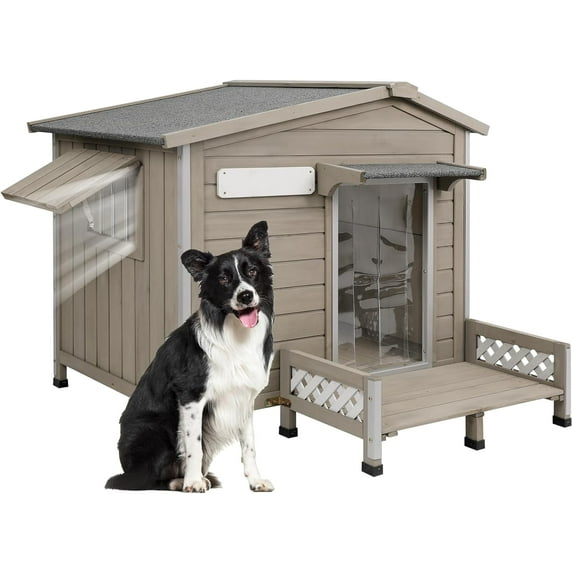 41" L Outdoor Large Dog House with Porch, Removable Floor, Raised Feet ...