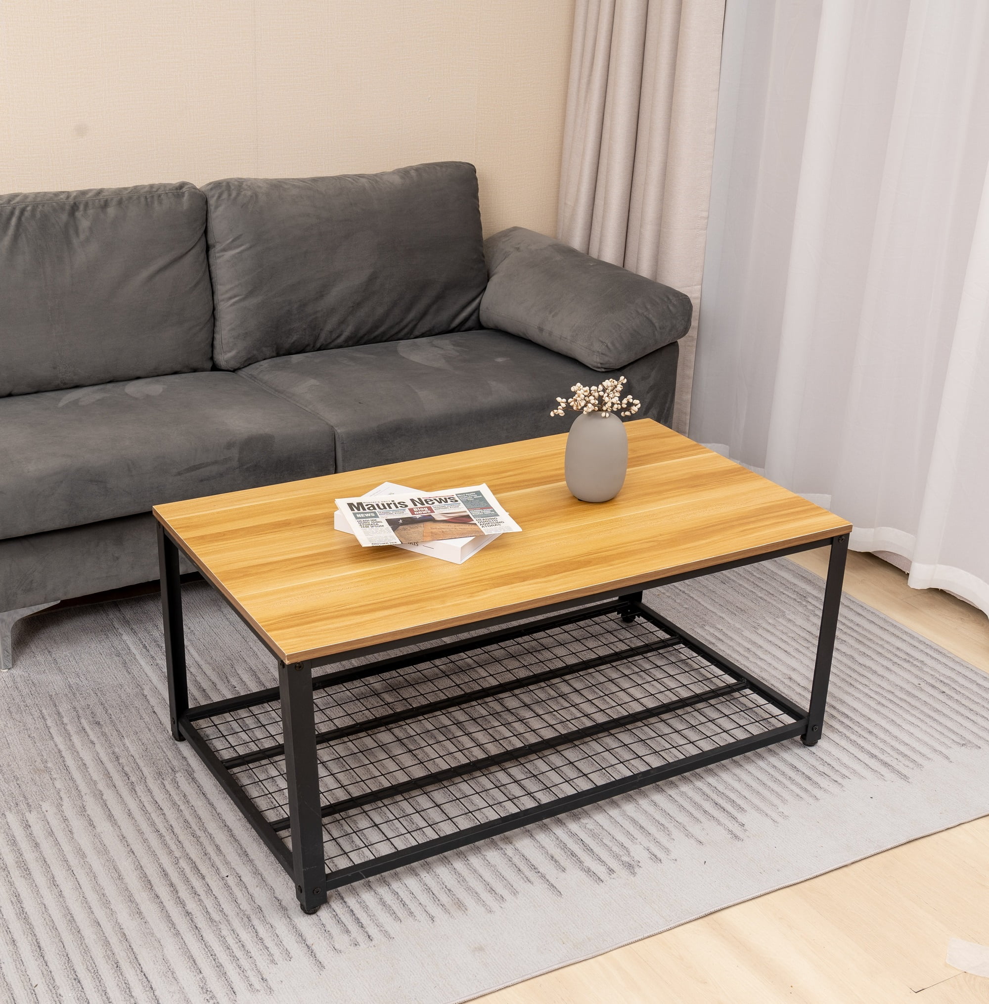 41'' L Rectangle Wooden Industrial Tea Modern Coffee Table with Storage ...
