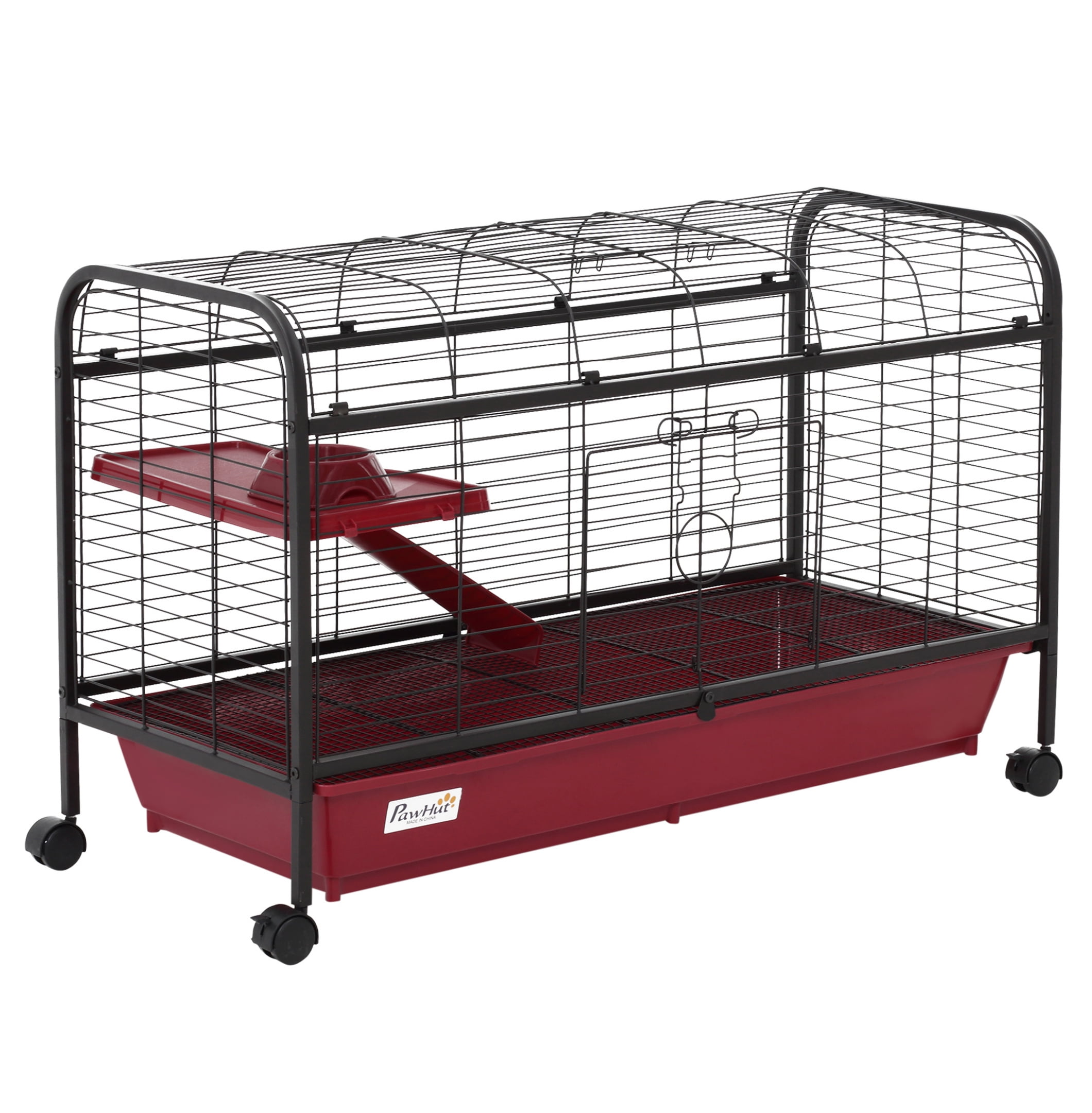 41"L Small Animal Cage Rabbit Hutch Pet Play House with Feeder, Rolling ...