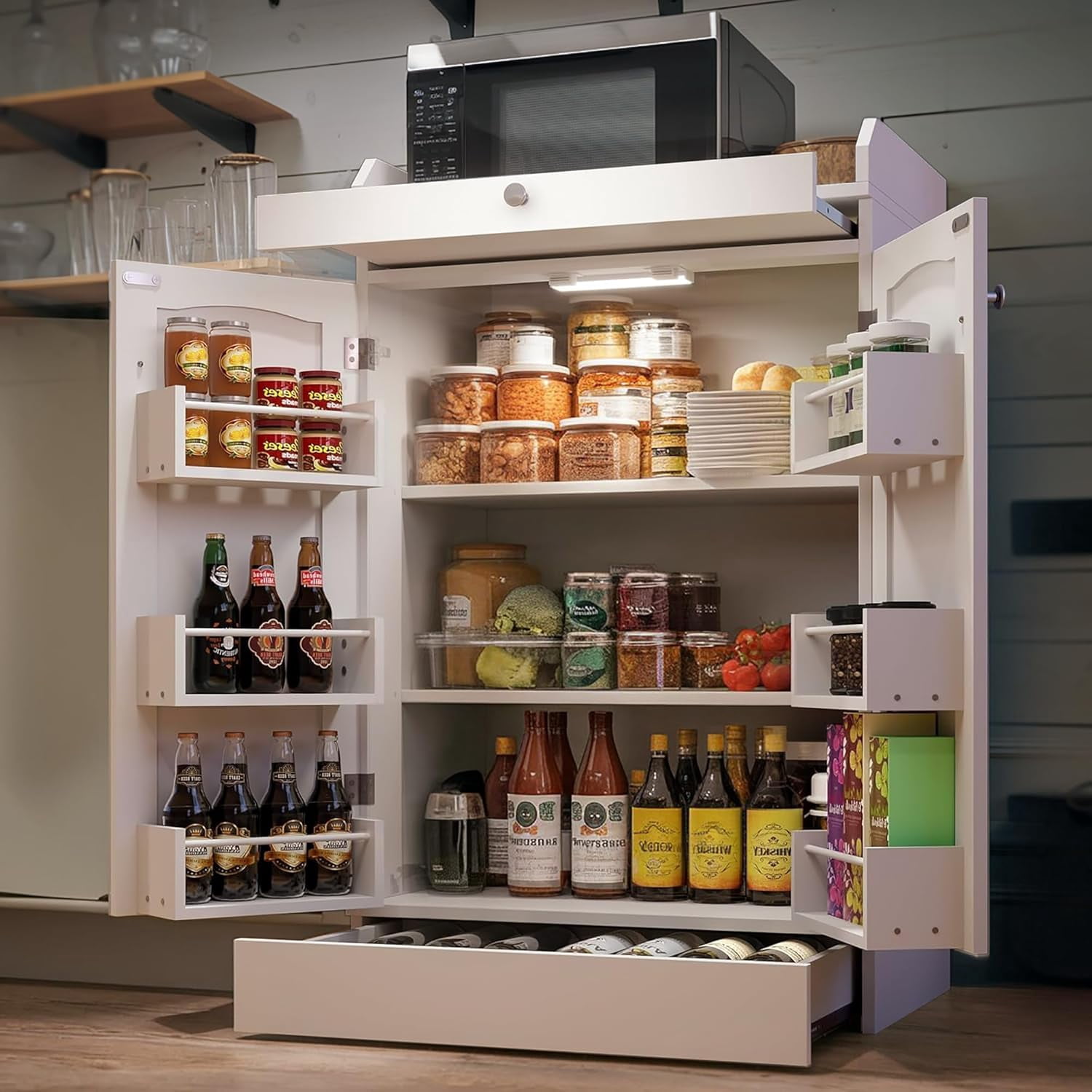 41" LED Kitchen Pantry Storage Cabinets - Buffet Coffee Bar Microwave ...
