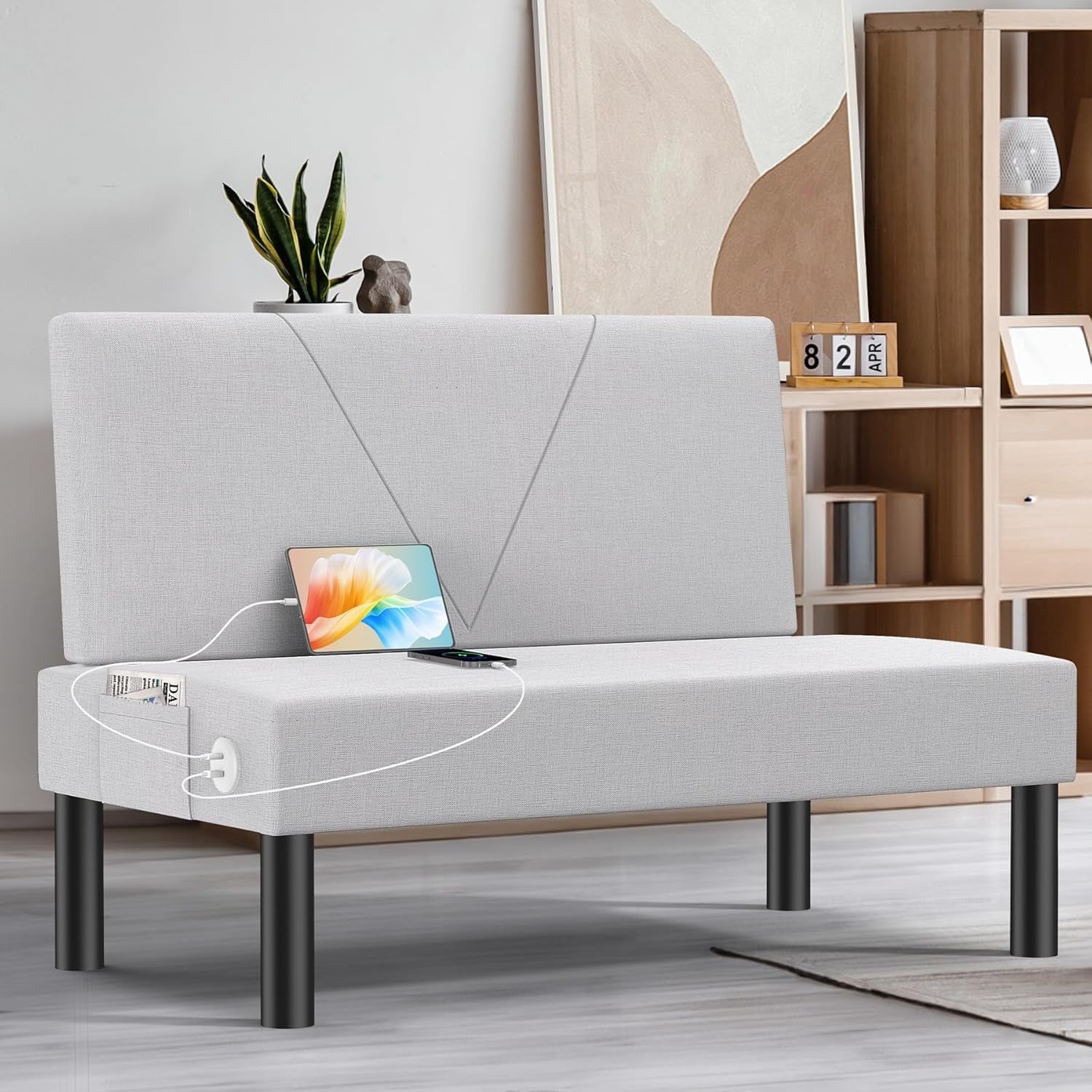 41" Mini Couch with USB Charging Port for Bedroom, Mini Futon, Armless ...