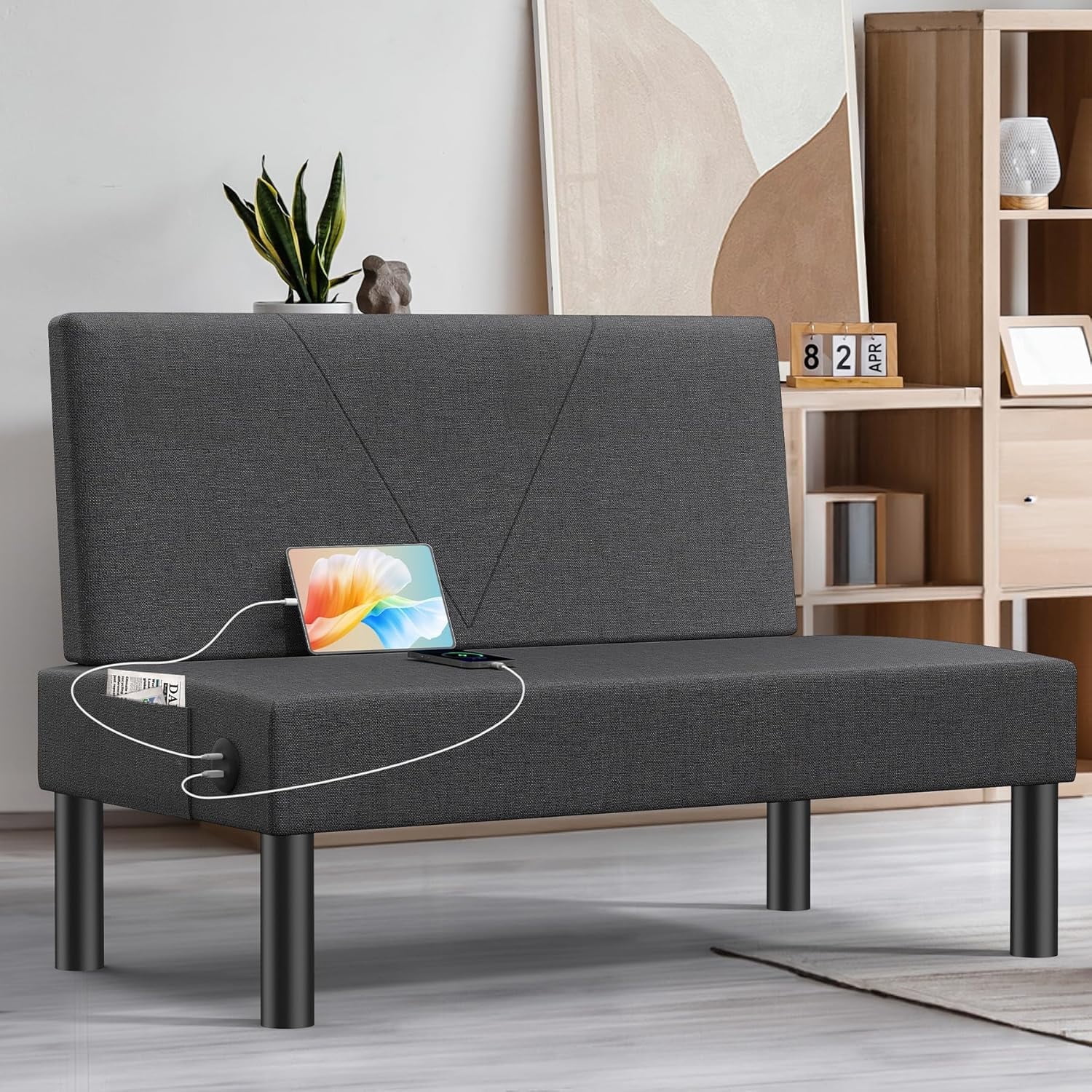 41" Mini Couch with USB Charging Port for Bedroom, Mini Futon, Armless ...