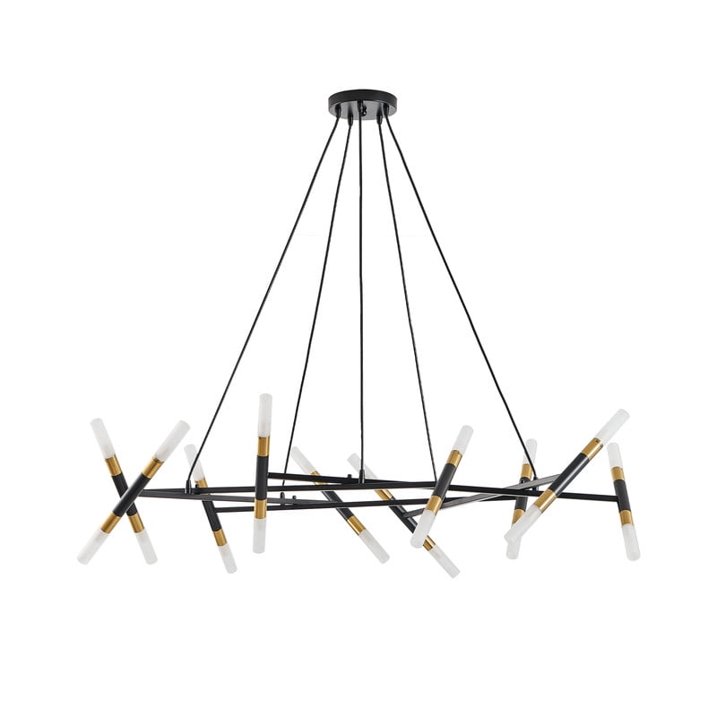 41" Modern Black Branch Chandelier with Frosted Glass Tubes, Adjustable ...