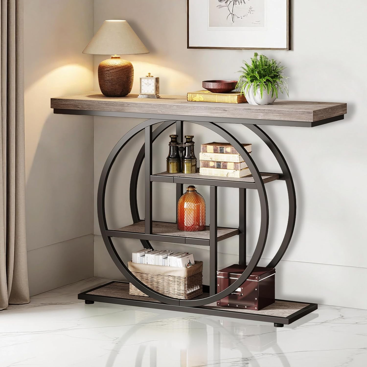 41" Narrow Console Table 4 Tier Industrial Couch Table Behind Sofa with ...