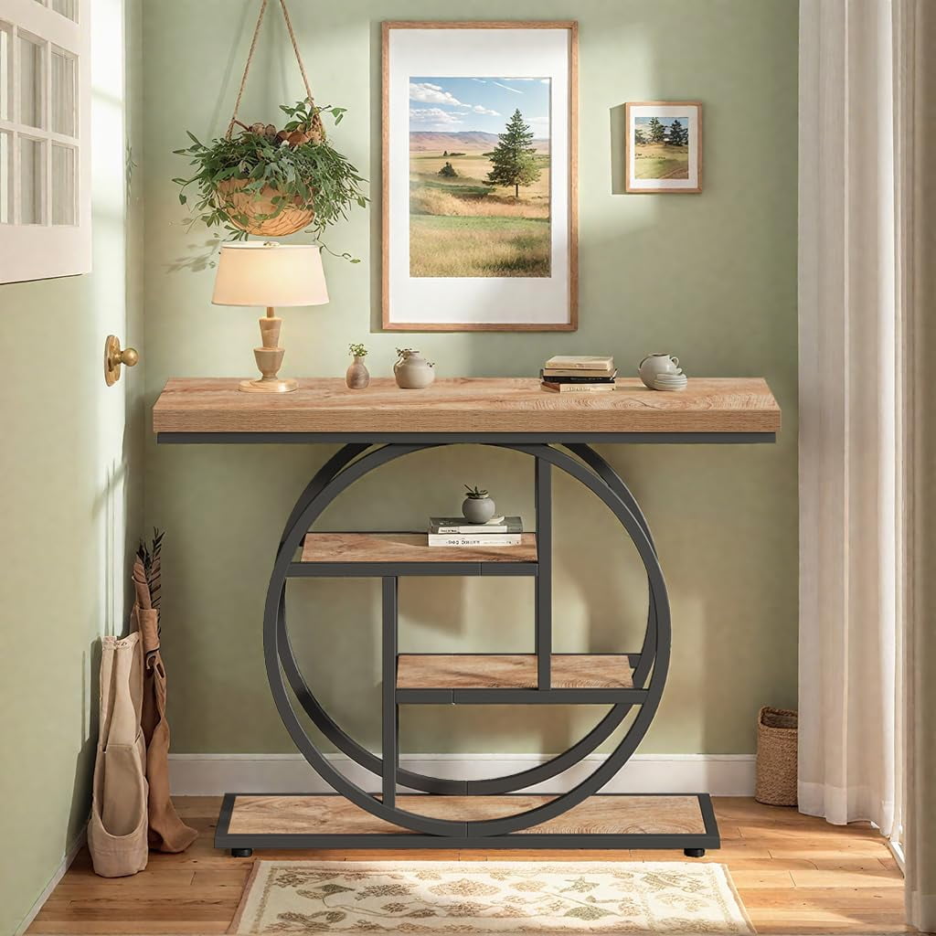 41" Narrow Console Table 4 Tier Industrial Couch Table Behind Sofa with ...
