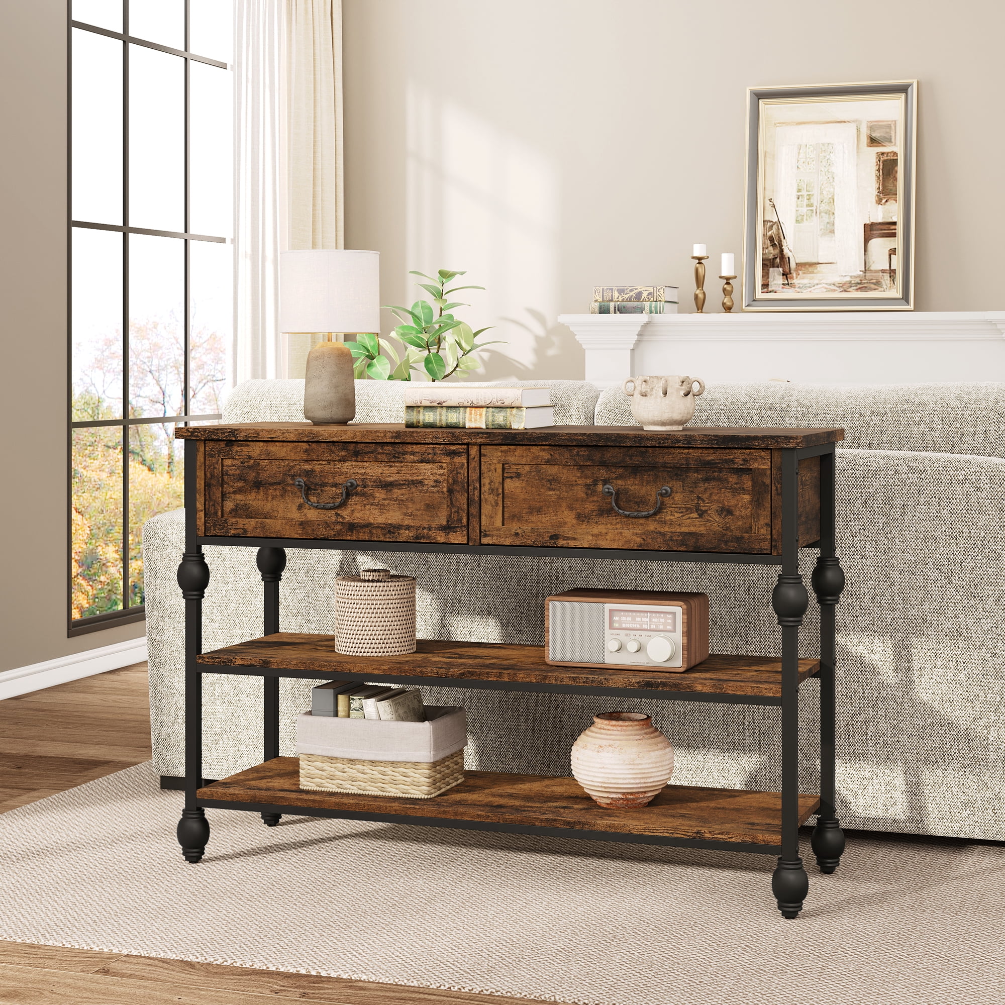 41" Narrow Console Table with 2 Drawers, Small Entryway Table with 3 ...
