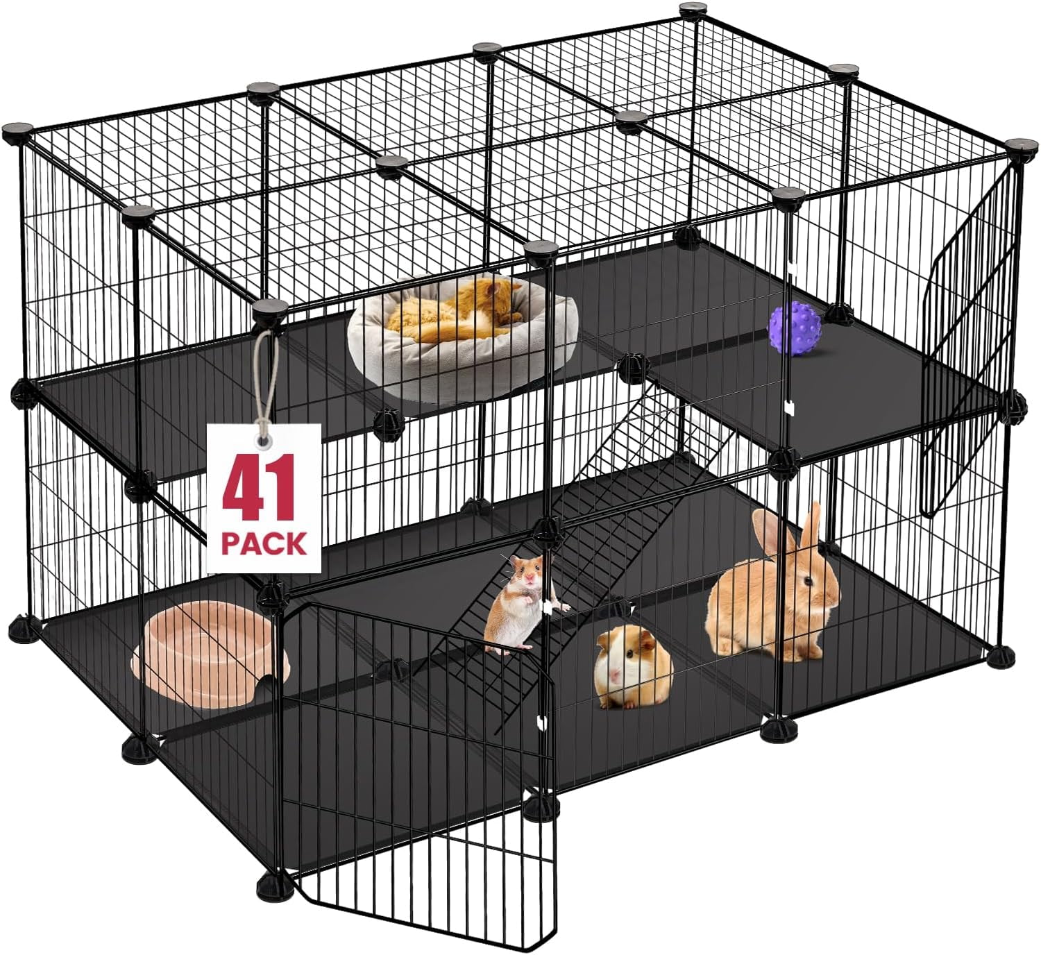 41 Panels Pet Playpen, Small Animal Playpen with 2 Doors, C&C Cage for ...