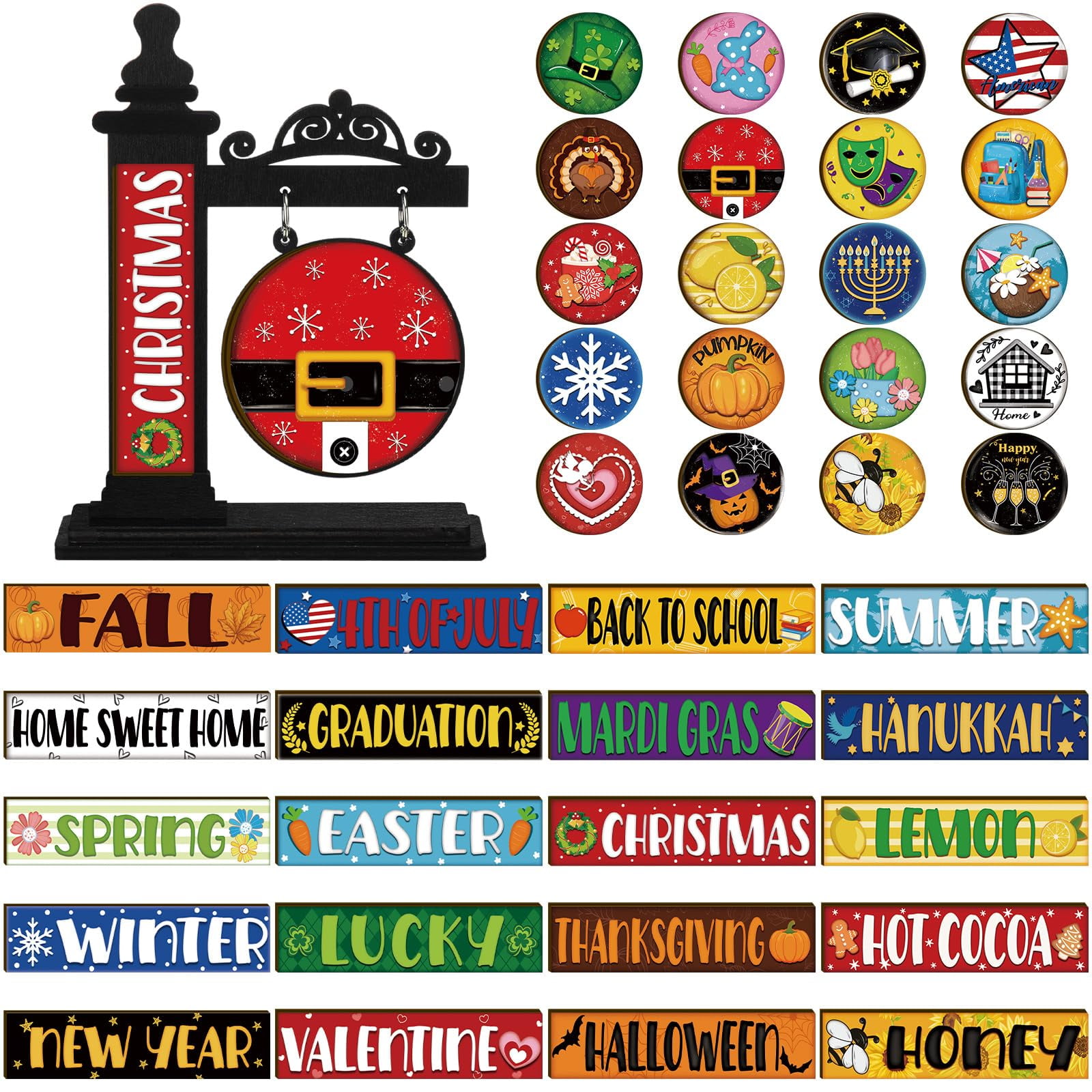 41 Pcs Interchangeable Seasonal Decor Mini Standing Sign Farmhouse ...