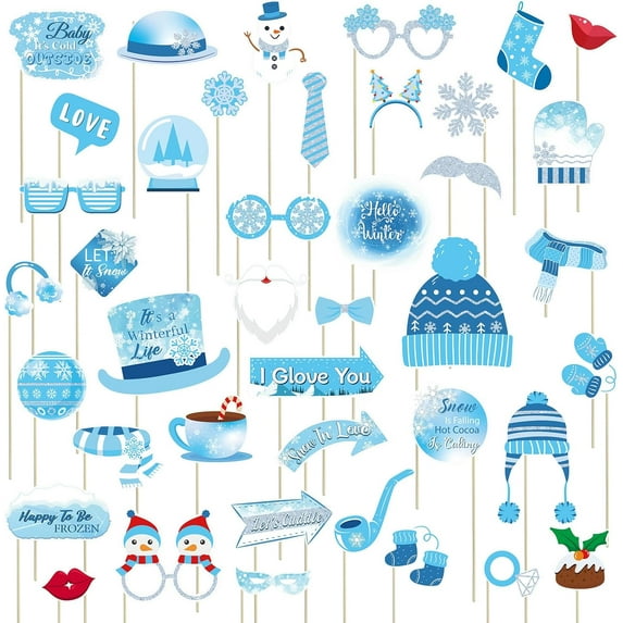 41 Pcs Winter Wonderland Photo Booth Props Snowflake Photo Booth Props ...