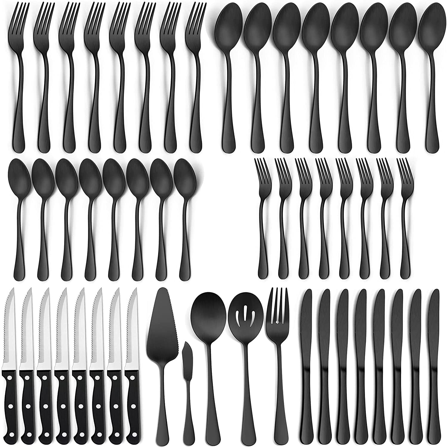 41-Piece Matte Black Silverware Set with Steak Knives and Serving ...