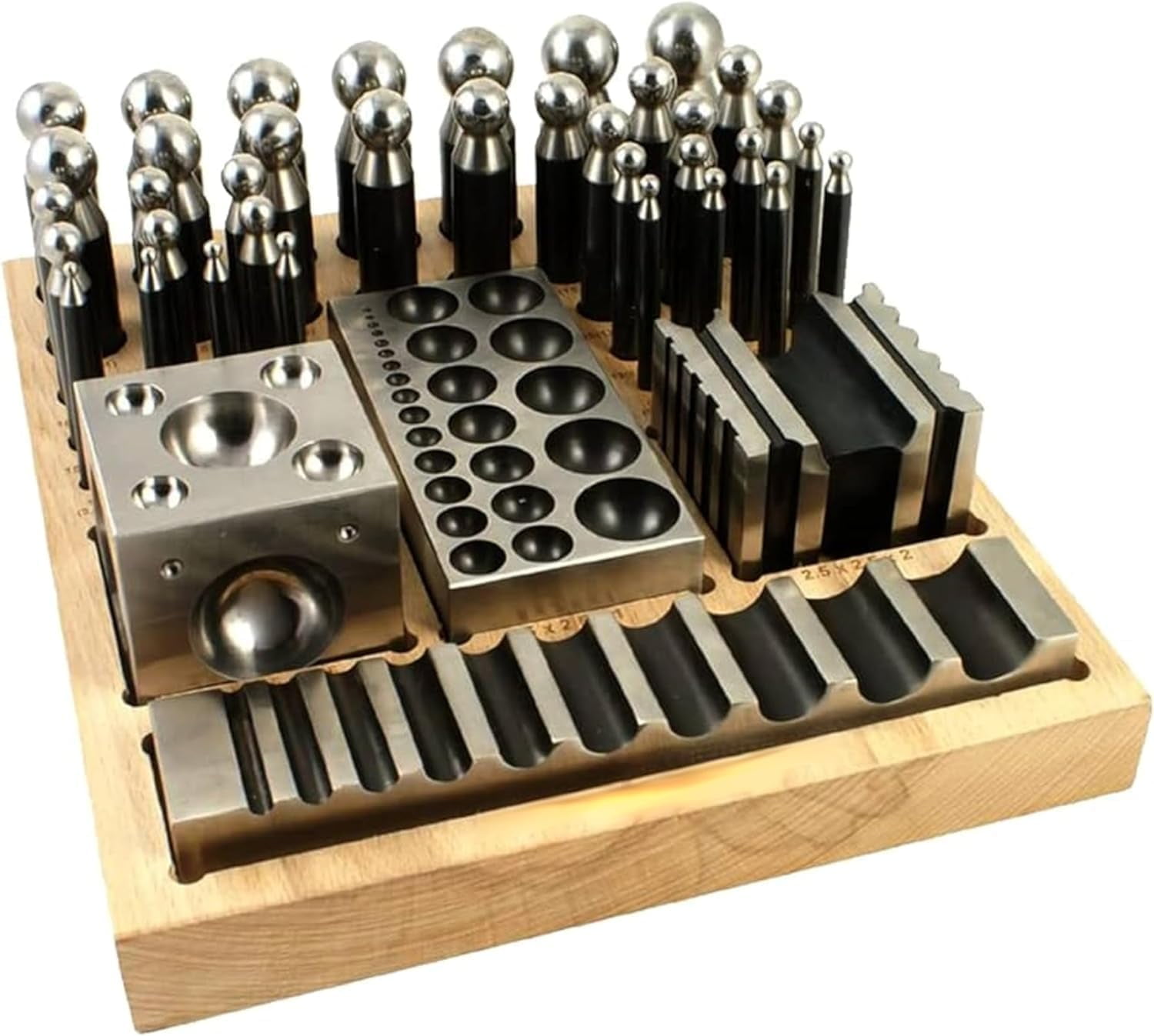 41 Piece Steel Dapping Doming Punch Block Set & Wooden Base Jewelry ...