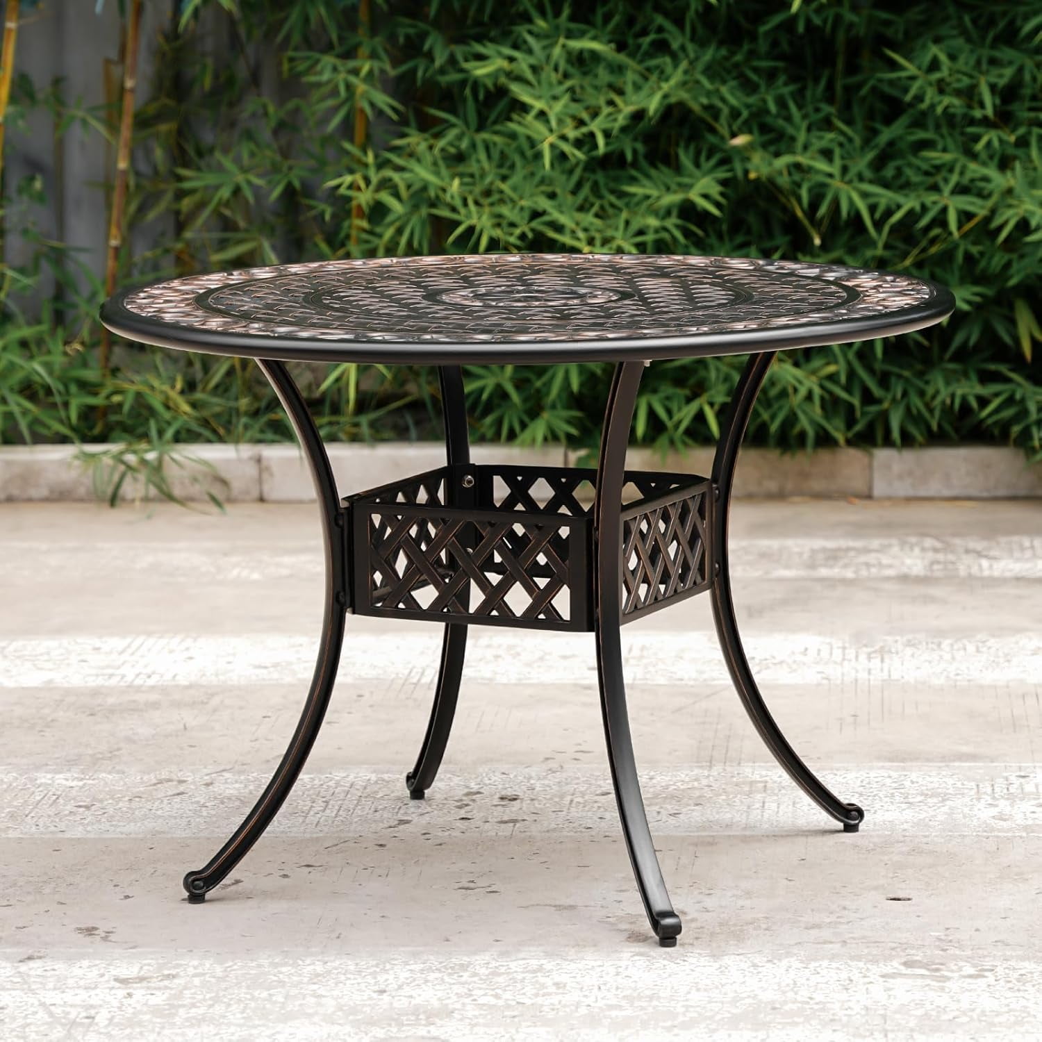 41" Round Patio Dining Table with Umbrella Hole, Outdoor Cast Aluminum ...