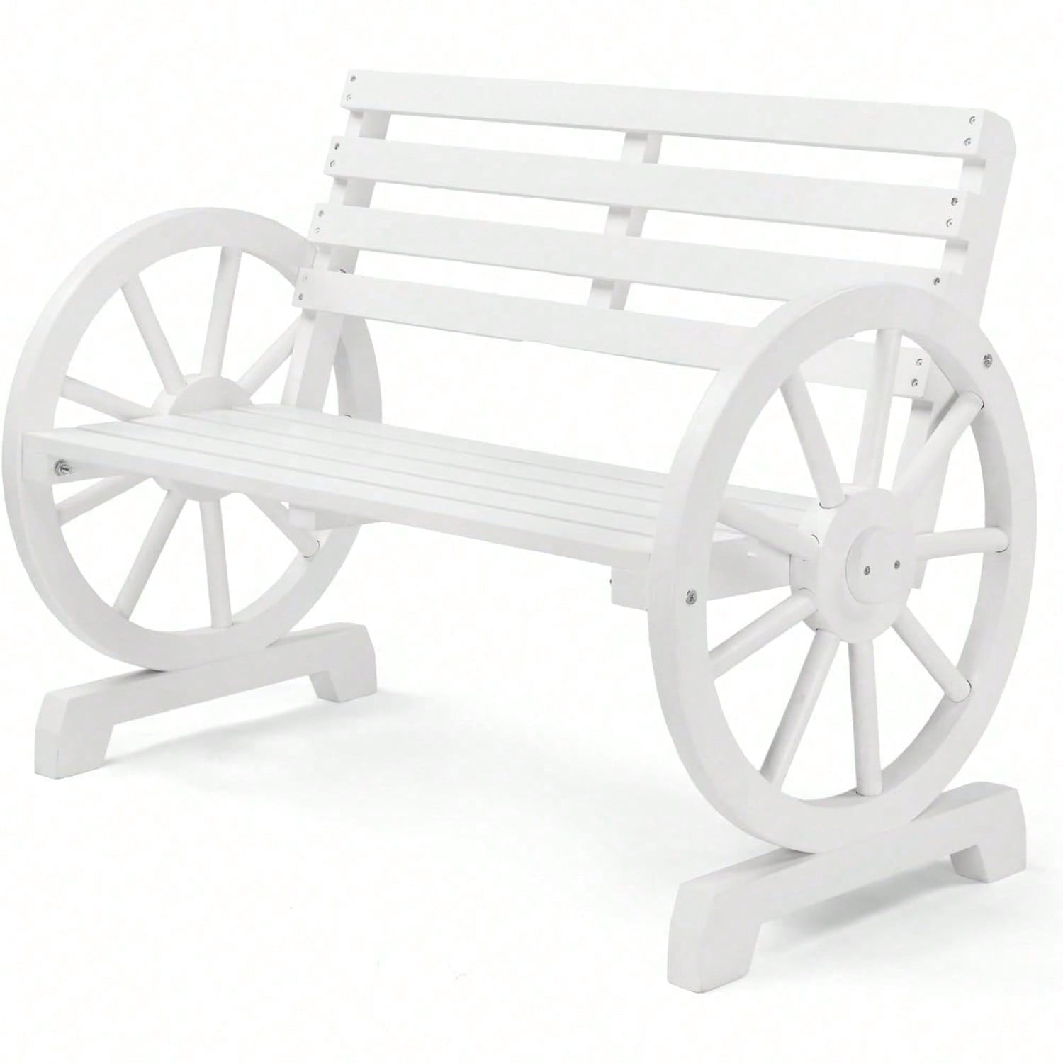 41" Rustic Wooden Wheel Bench Outdoor Bench, 2-Person Patio Bench Wagon ...