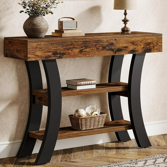 41" Small Console Table for Entryway, 3-Tier Narrow Rustic Sofa Table ...