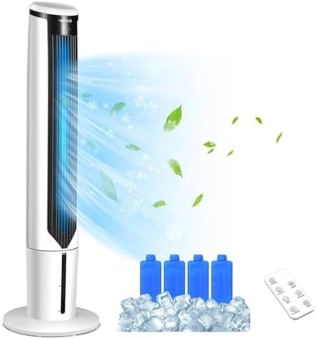 41" Tower Fan, Swamp Cooler W/Remote & Water Tank, 3 Modes, 3 Wind ...