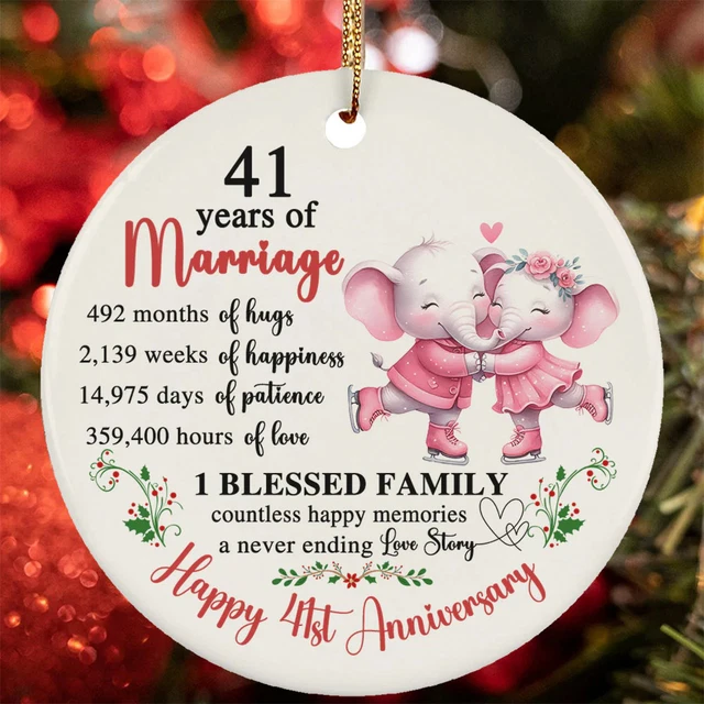 41 Year Of Marriage Ornament Happy 41st Anniversary Elephant Love ...