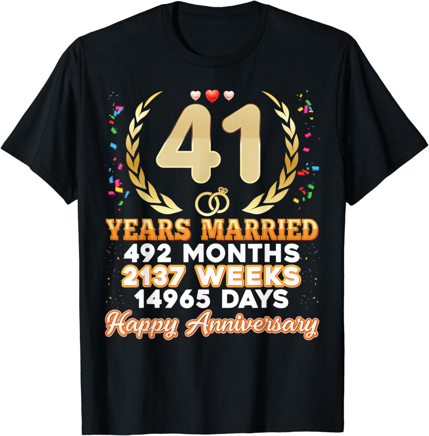 41 Years Married Happy 41st Wedding Anniversary Couple Ring T-Shirt ...