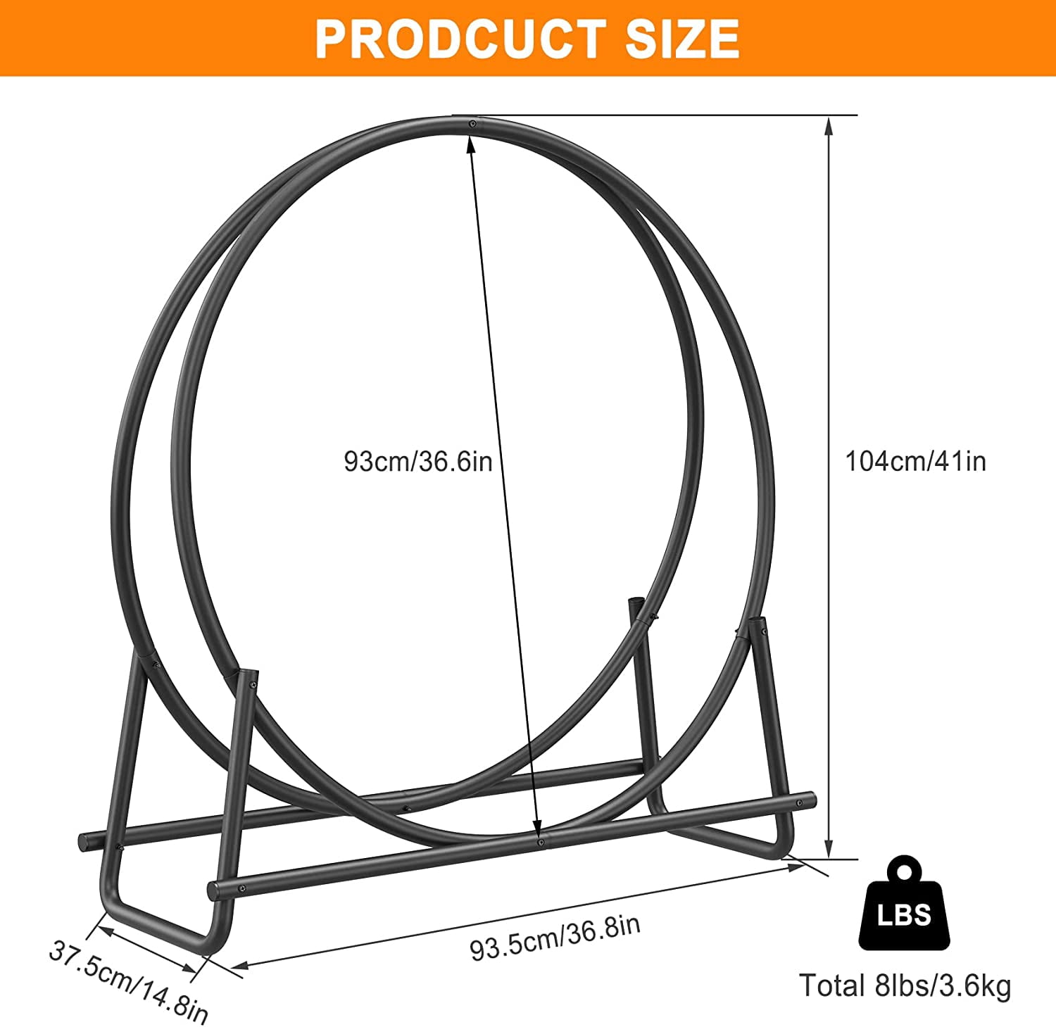 41 inch Firewood Rack, Firewood Log Hoop for Indoor Fireplace Wood ...