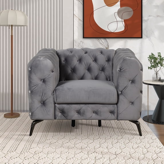 41 inch Single Sofa, 1-Person Velvet Couch with Button Tufted Back ...