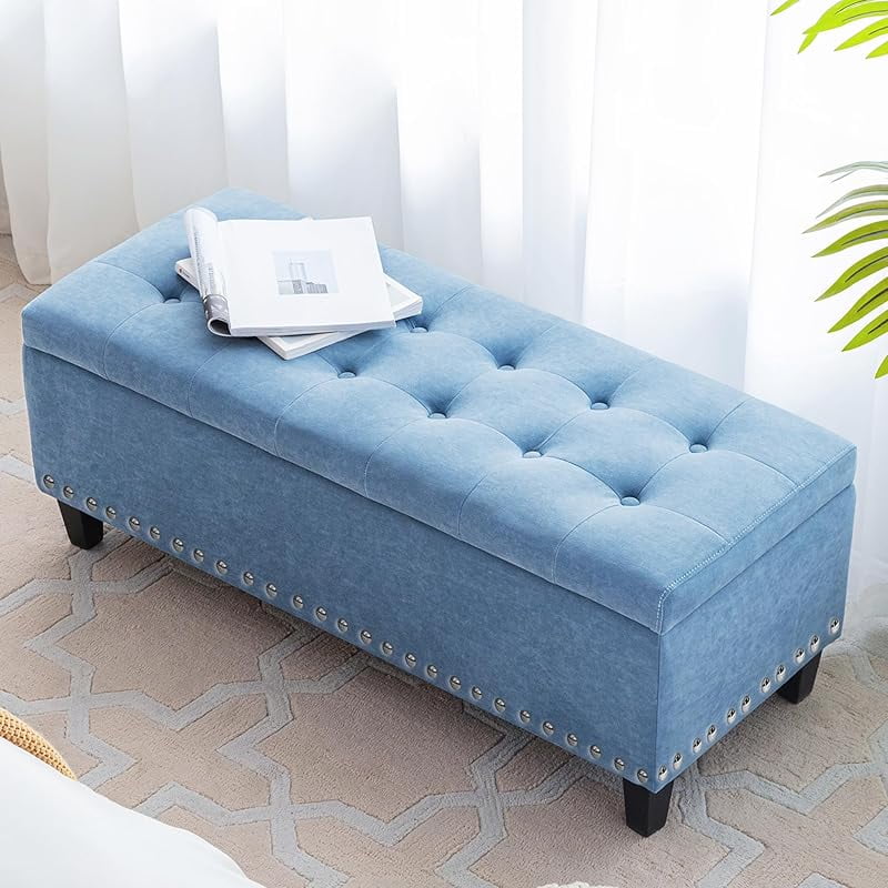 41-inch Storage Ottoman, Upholstered Fabric Storage Bench with Button ...