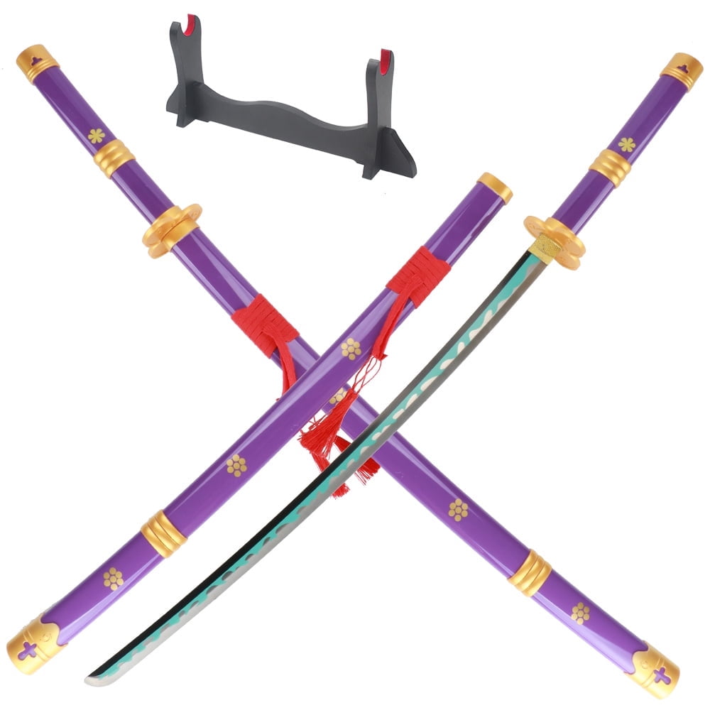 41 inches Anime Real Metal Roronoa Zoro Sword with Wooden Holder Stand ...