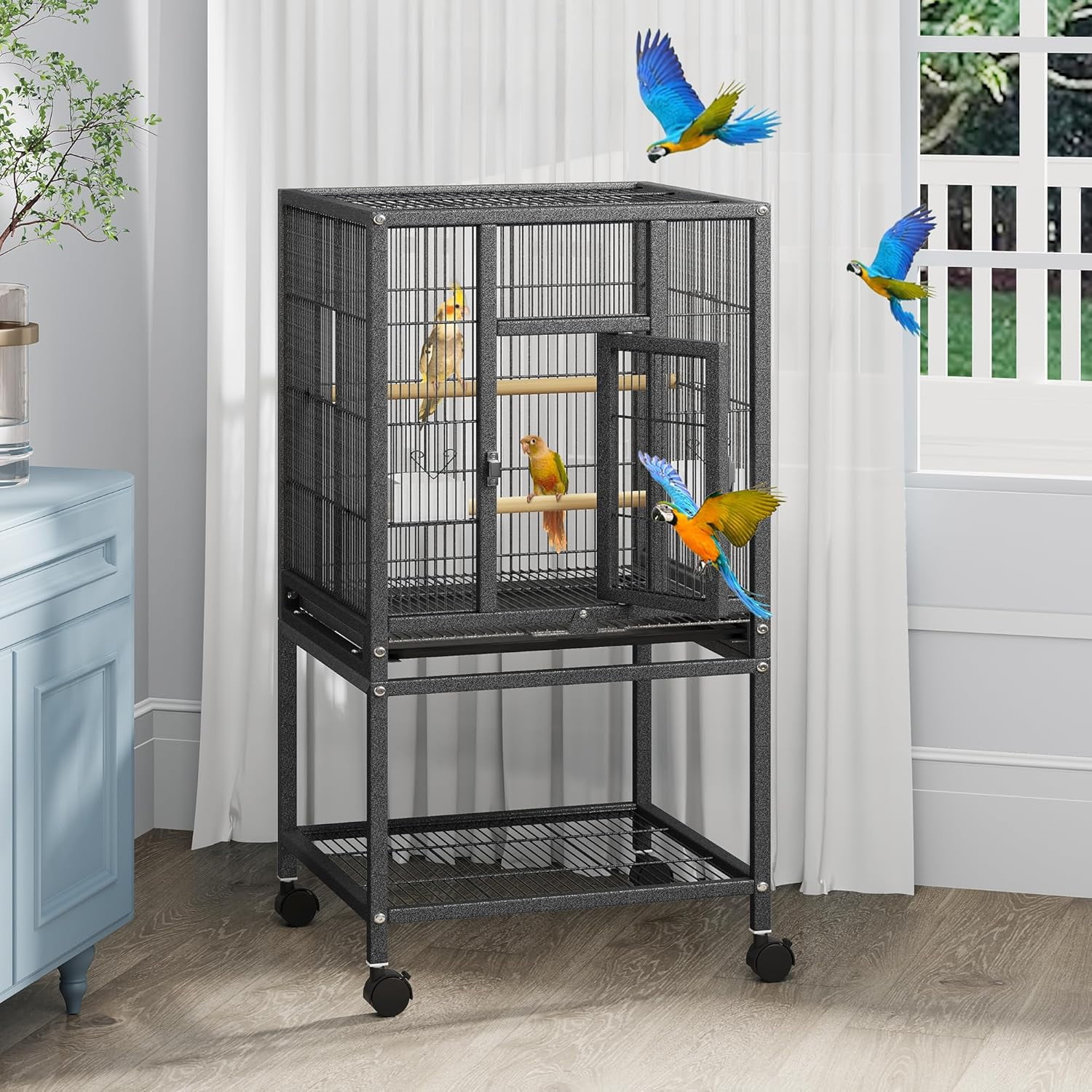 41 inches Metal Bird Cage for Parakeets: Large Parrot Cages with Tray ...