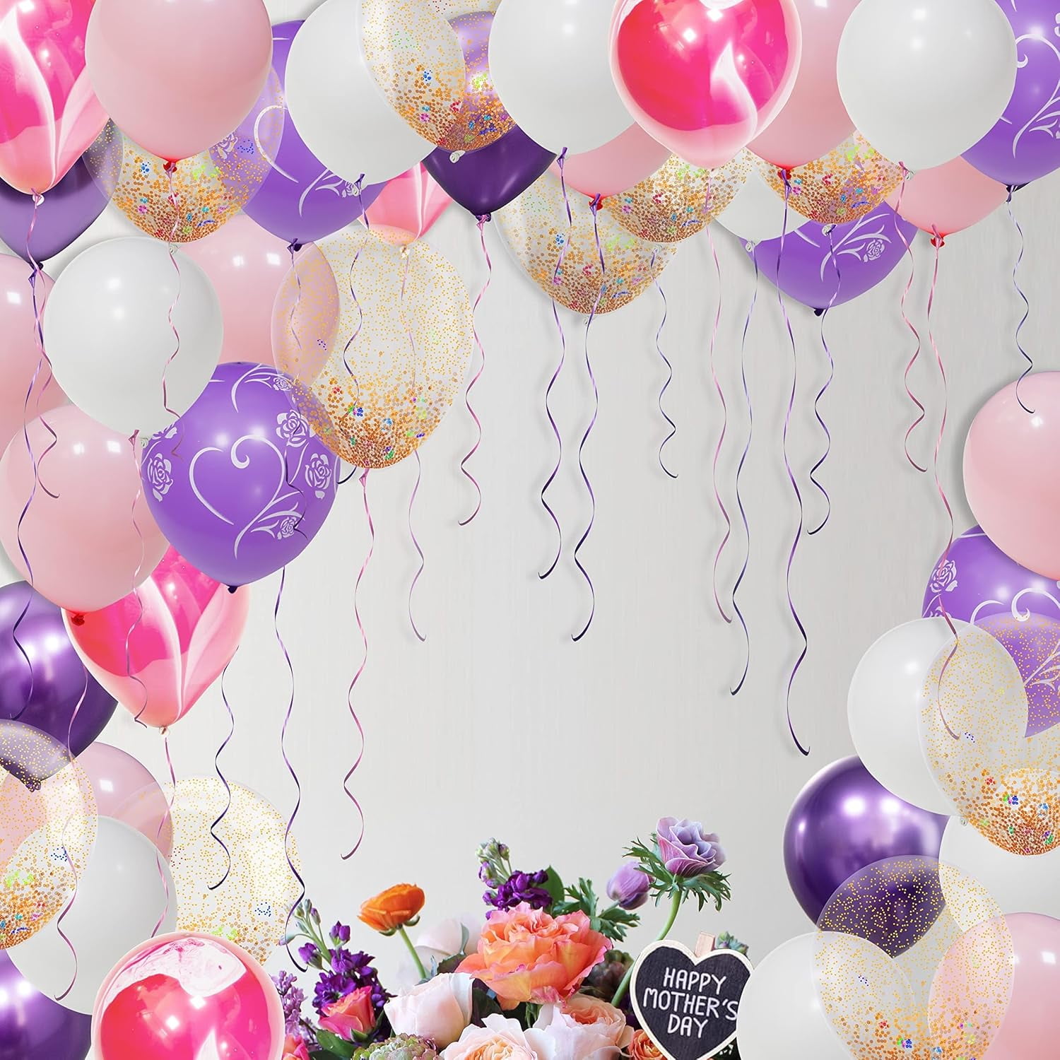 Cheerland Flower Balloon Arch Bouquet, 41 Pcs, Pink Violet White ...