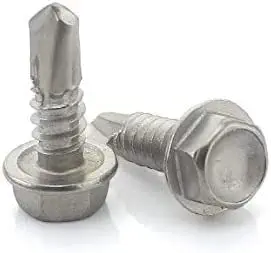 410 Hardened Stainless Steel Self Drilling Screw, #8-18 x 3/4", Fully Threaded, Unslotted Indent ...