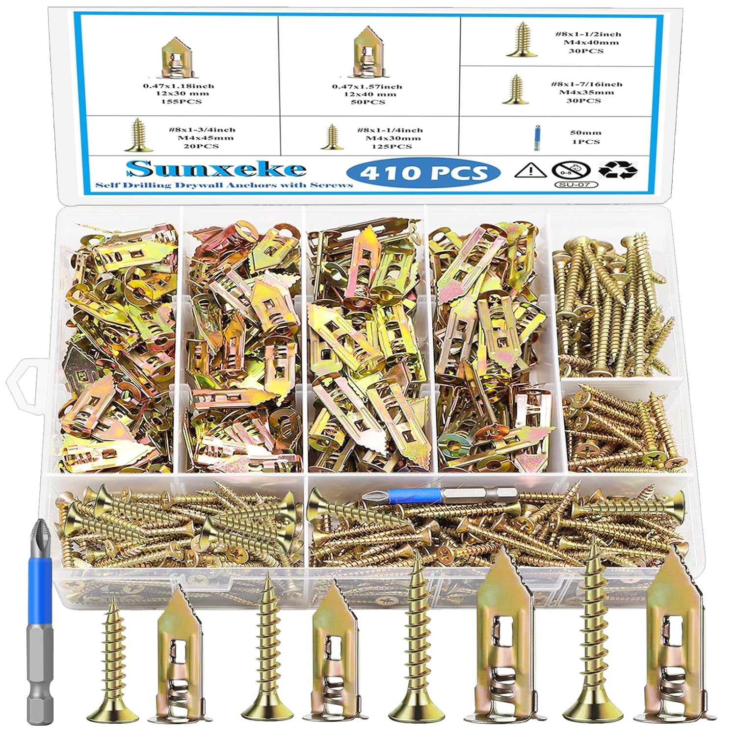 410 PCS Self Drilling Drywall Anchors with Screws Assortment Kit.2024 ...