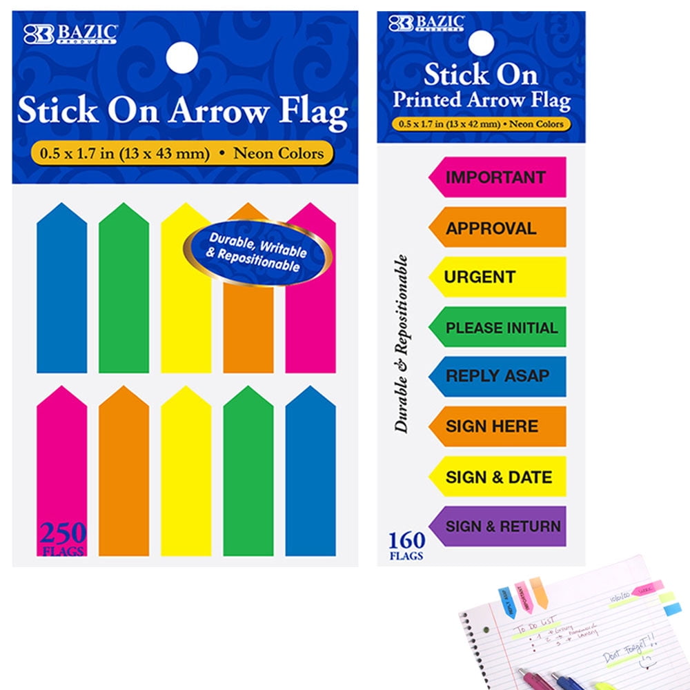 410 Pcs Stick On Flags Arrow Page Marker Index Tab Sticky Bookmark Neon ...
