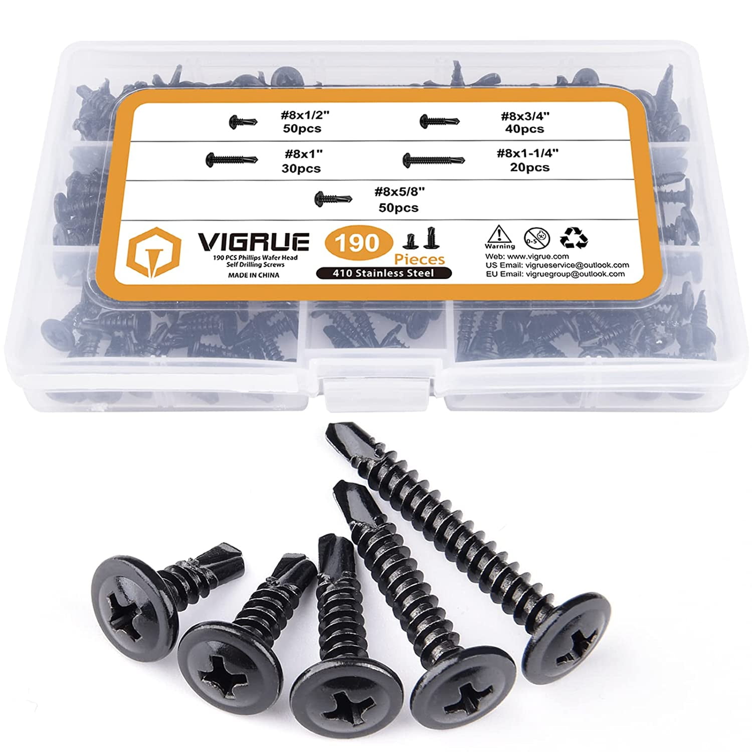 Walmart 190PCS #8 410 Stainless Steel Tek Screw Kit, Black Oxide ...