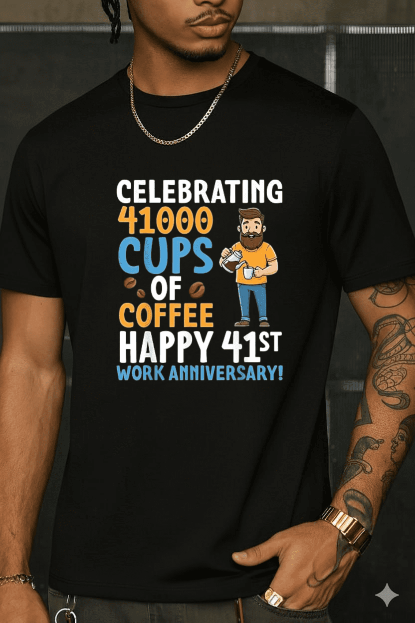 41000 Cups of Coffee Happy 41st Work Anniversary Unisex T-Shirt, up to ...