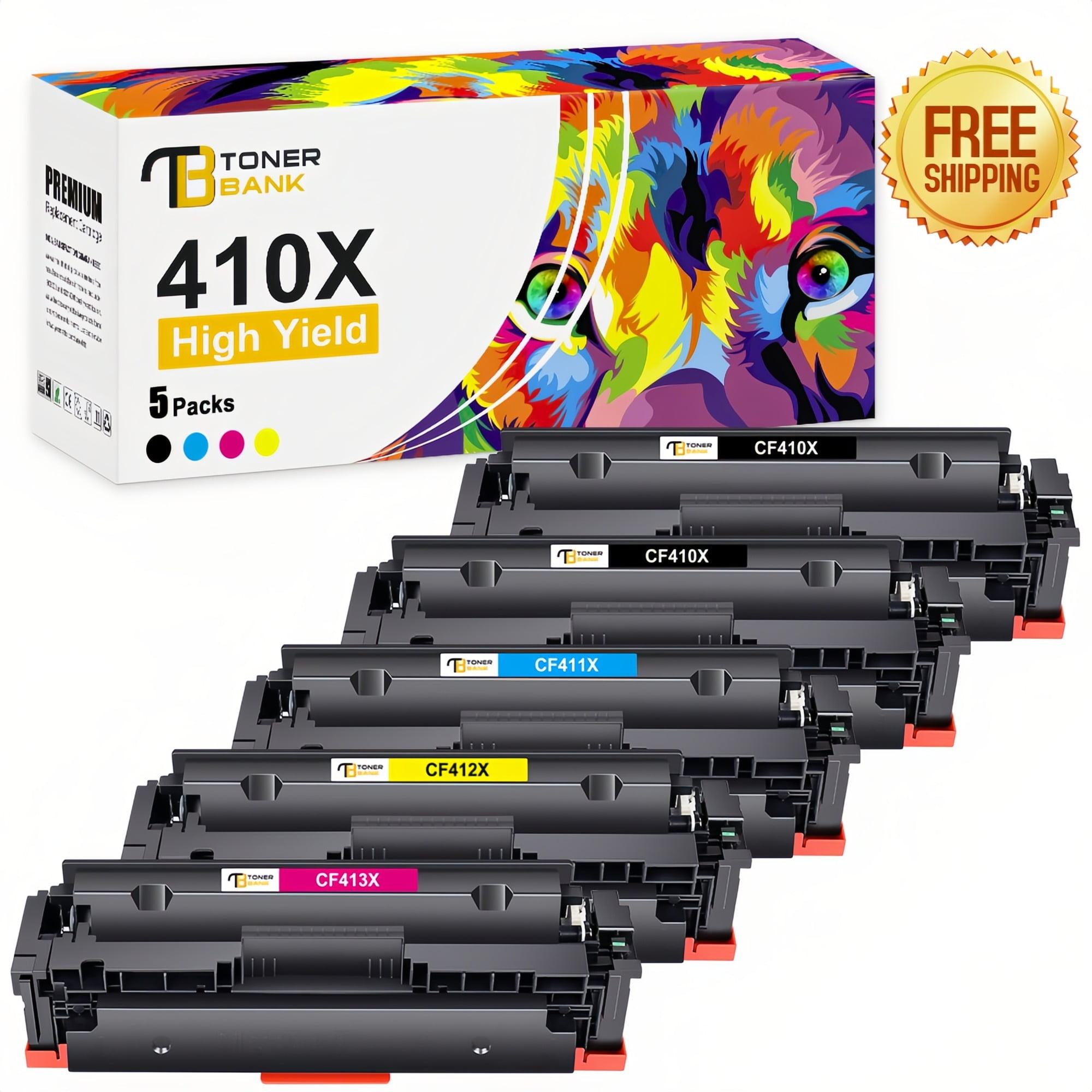410A 410X High Yield Toner Cartridges 5-Pack Compatible for HP 410X CF410X 410A CF410A Laserjet ...