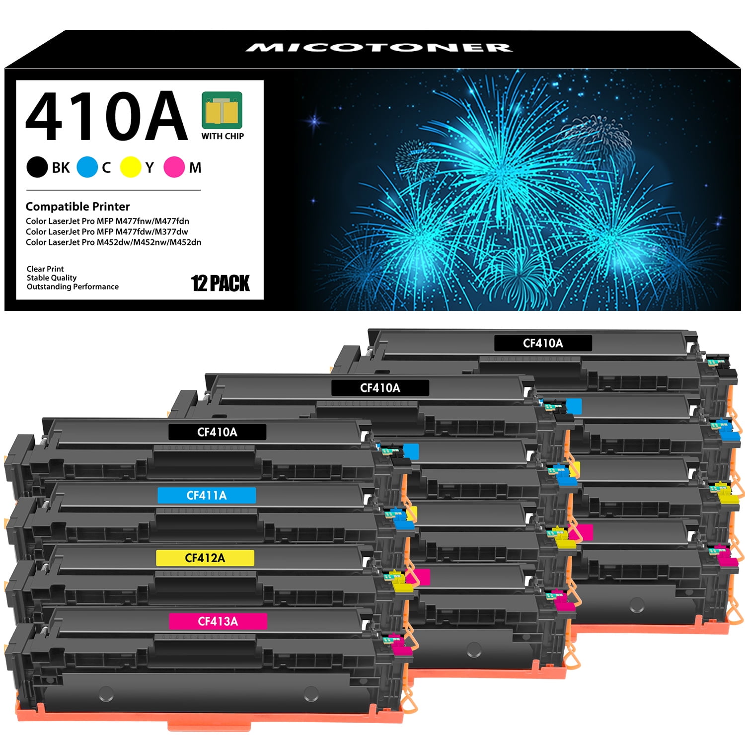 410A Toner Cartridge Compatible for HP 410A 410X CF410A CF411A CF412A CF413A Color Laserjet MFP ...
