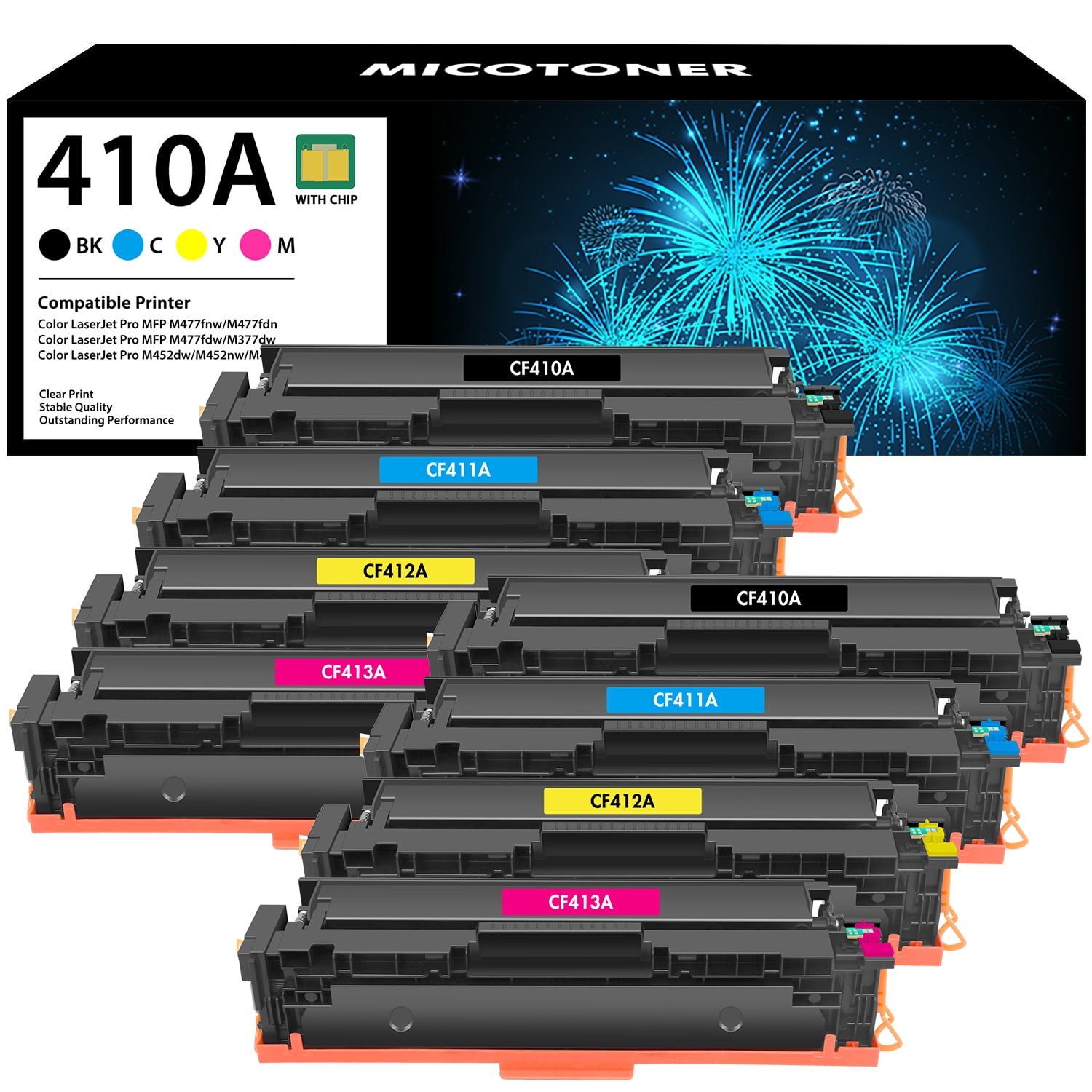 410A Toner Cartridge Compatible for HP 410A 410X CF410A CF411A CF412A CF413A Color Laserjet Pro ...