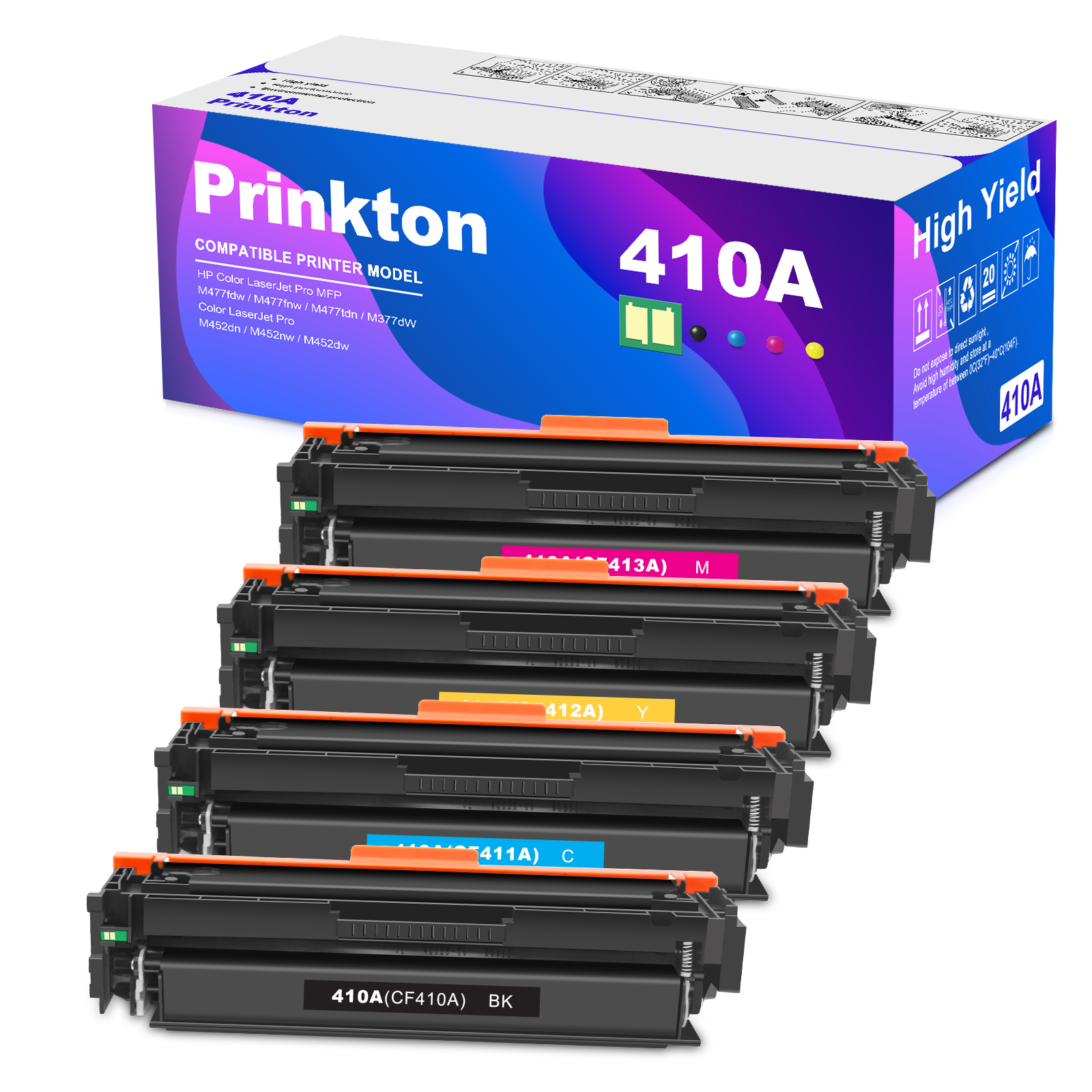 410A Toner Cartridge (with Chip) Replacement for HP 410A 410X CF410A CF411A CF412A CF413A ...