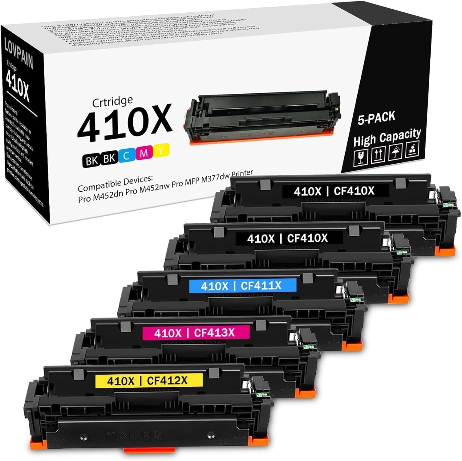 HP 410X High-Yield Toner Cartridges (5Pack, 2BK/1C/1M/1Y) for Pro MFP ...
