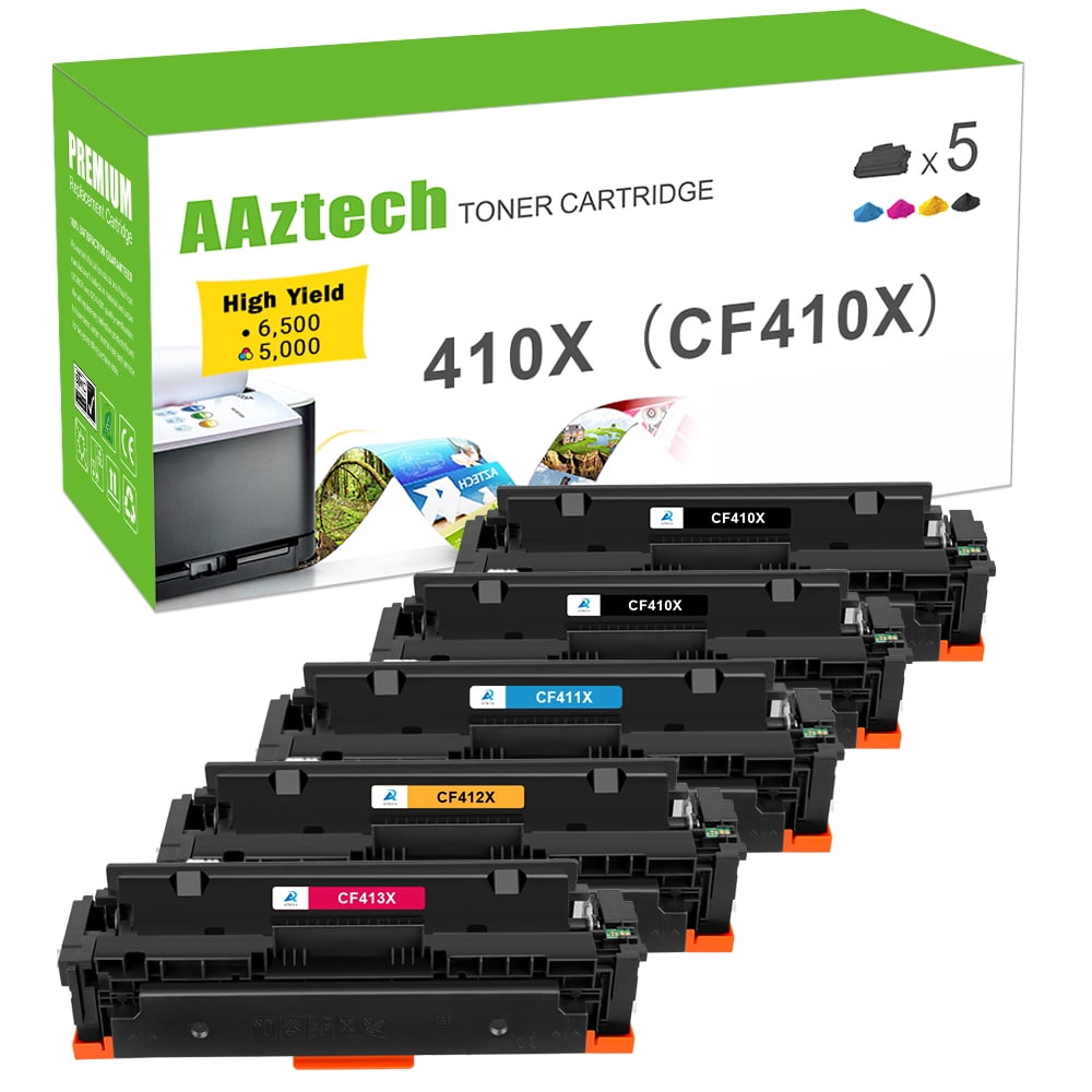 AAZTECH 5-Pack 410X Toner Cartridge Compatible for HP M477 M452 Series ...