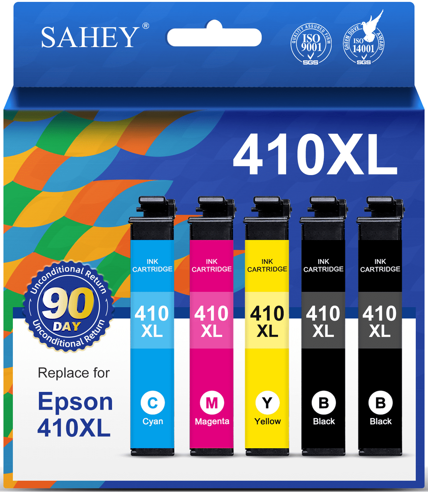 SAHEY 410XL Ink Replacement for Epson 410XL, 5 Pack (Black, Cyan ...
