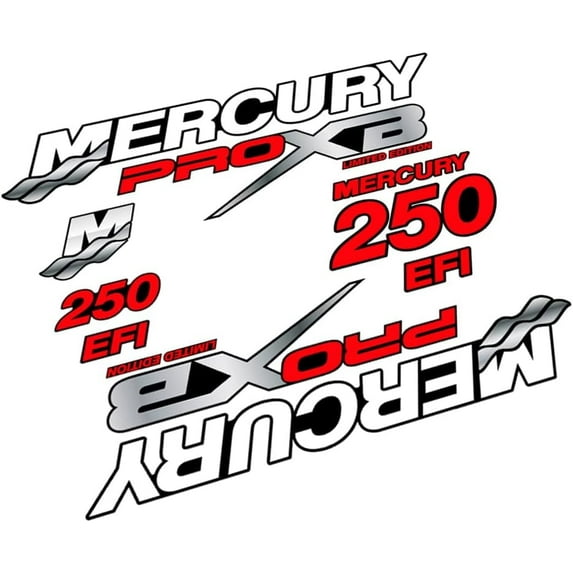 411 Decals Aftermarket Replacement for Mercury 250 PRO XB Red Outboard ...
