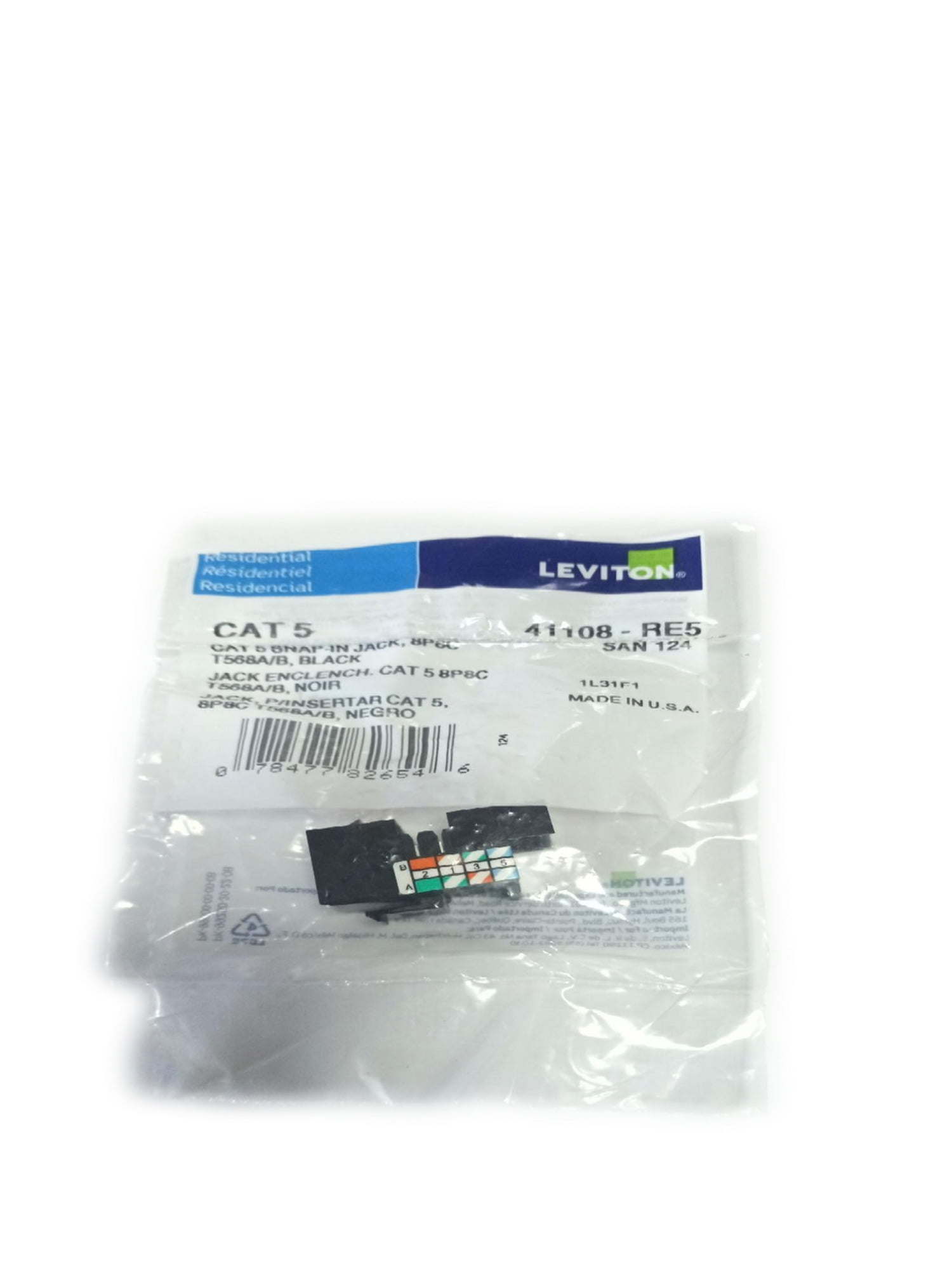 41108-RE5 Connector Telephone and Telecom Cat 5 QuickPort Jack, Black ...